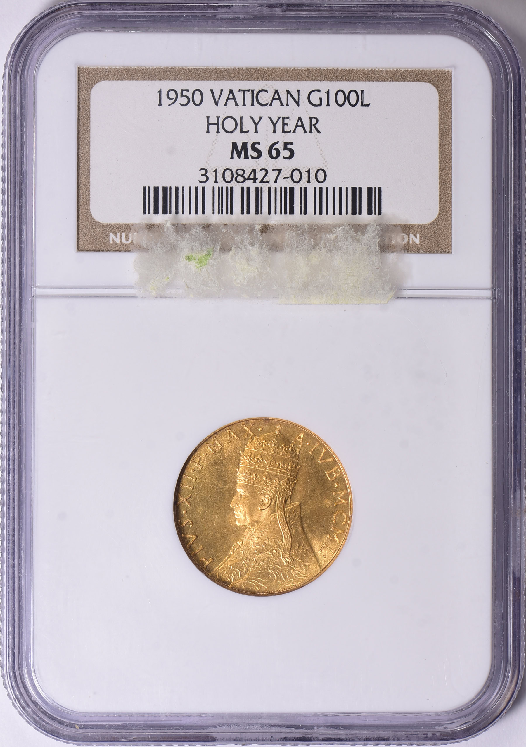 Vatican City 1950 Gold 100 Lire Holy Year KM-48 NGC MS-65 (AGW = 0.1502 oz.) | NGC Cert #3108427 ...