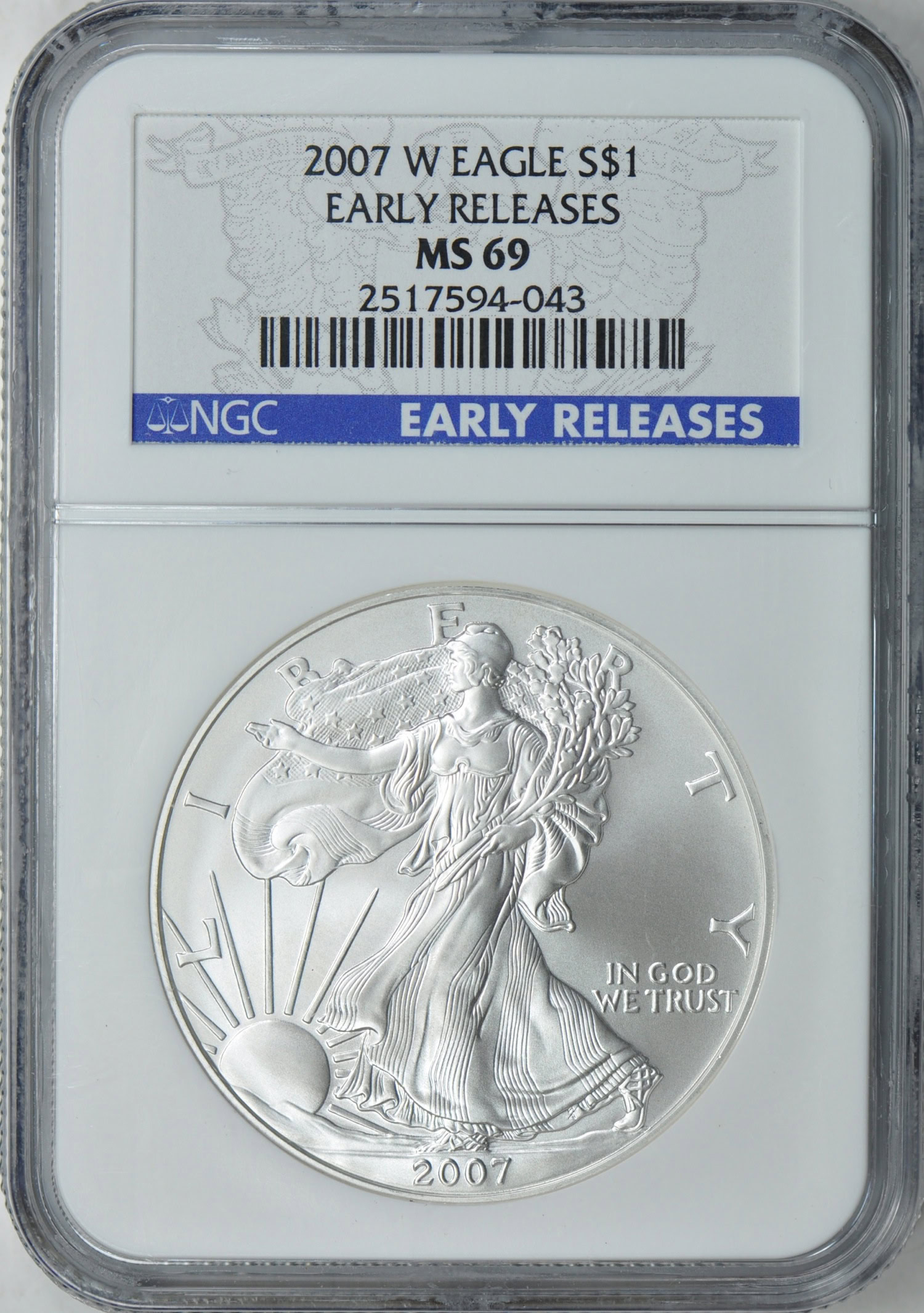 2007-W $1 Silver Eagle Burnished Early Releases NGC MS-69 (Item 1722427) | GreatCollections Coin ...