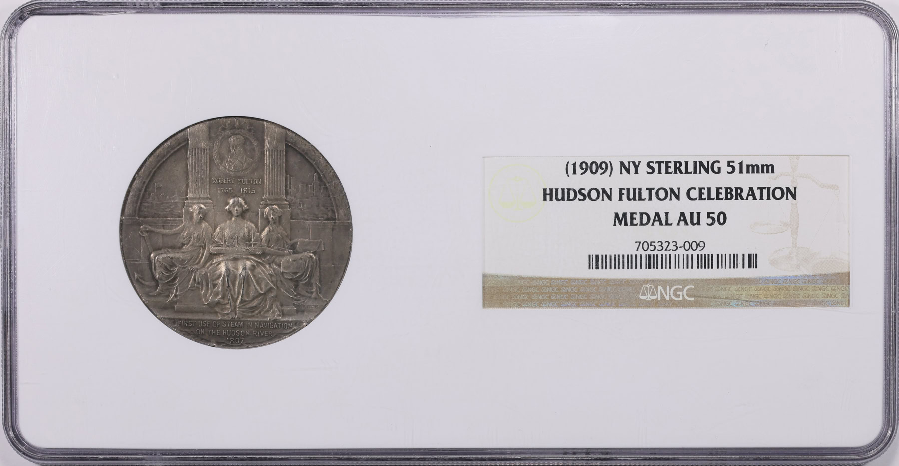 1909 New York Silver 51mm American Numismatic Society Hudson-Fulton ...