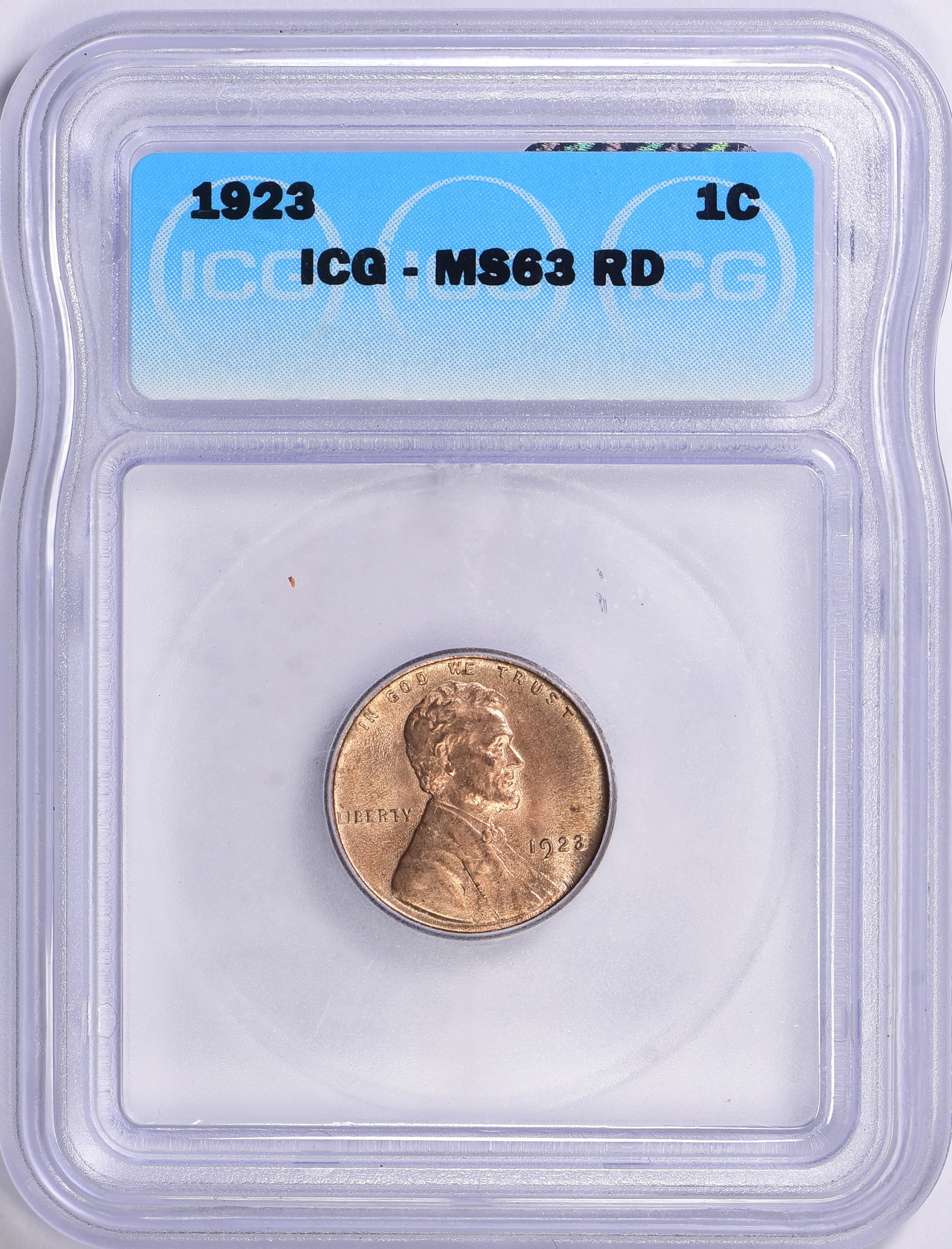 1923 Lincoln Cent ICG MS-63 RD (Item 1722459) | GreatCollections Coin Auctions