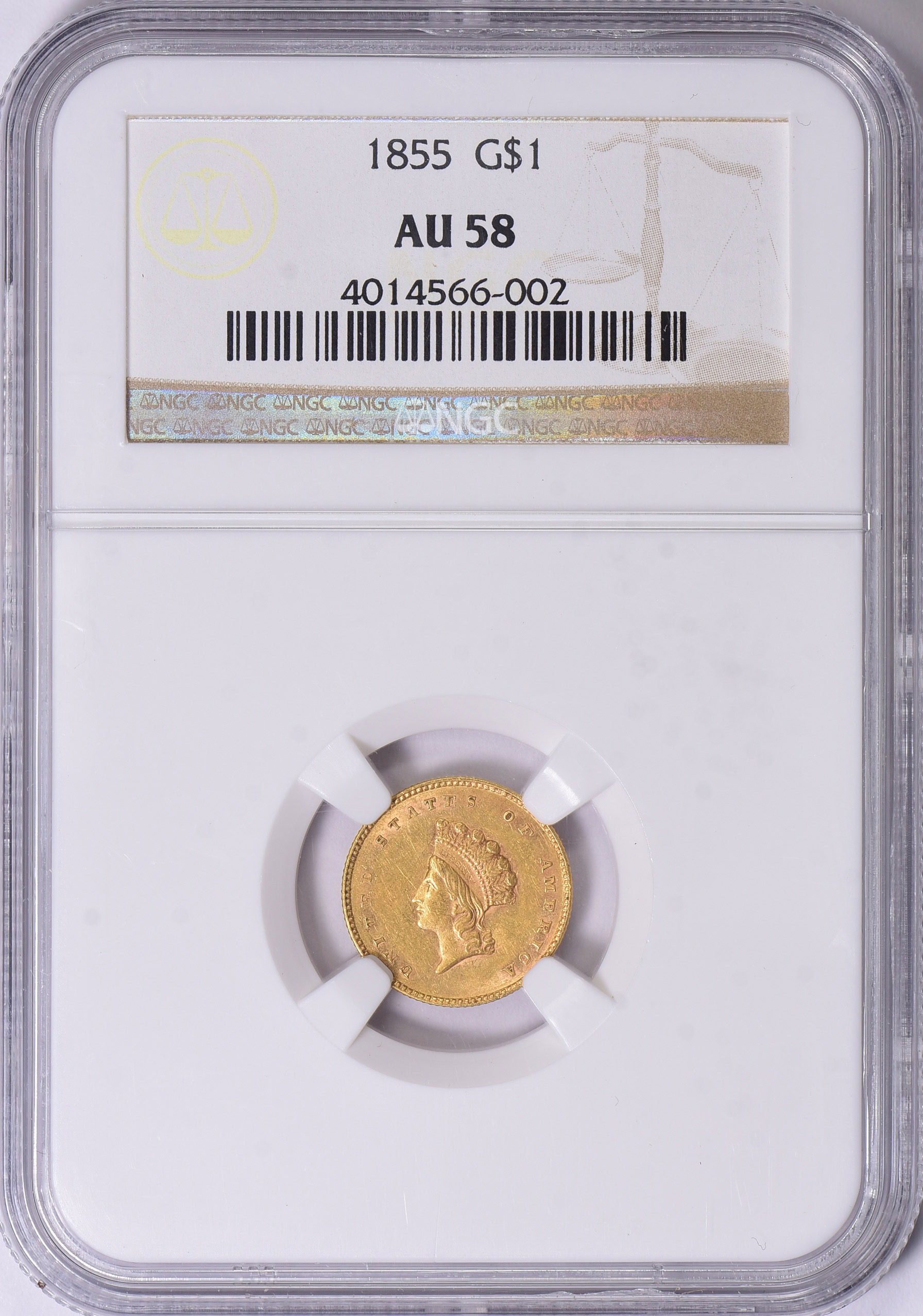 1855 Indian Princess Gold Dollar NGC AU-58 (Item 1722492) | GreatCollections Coin Auctions