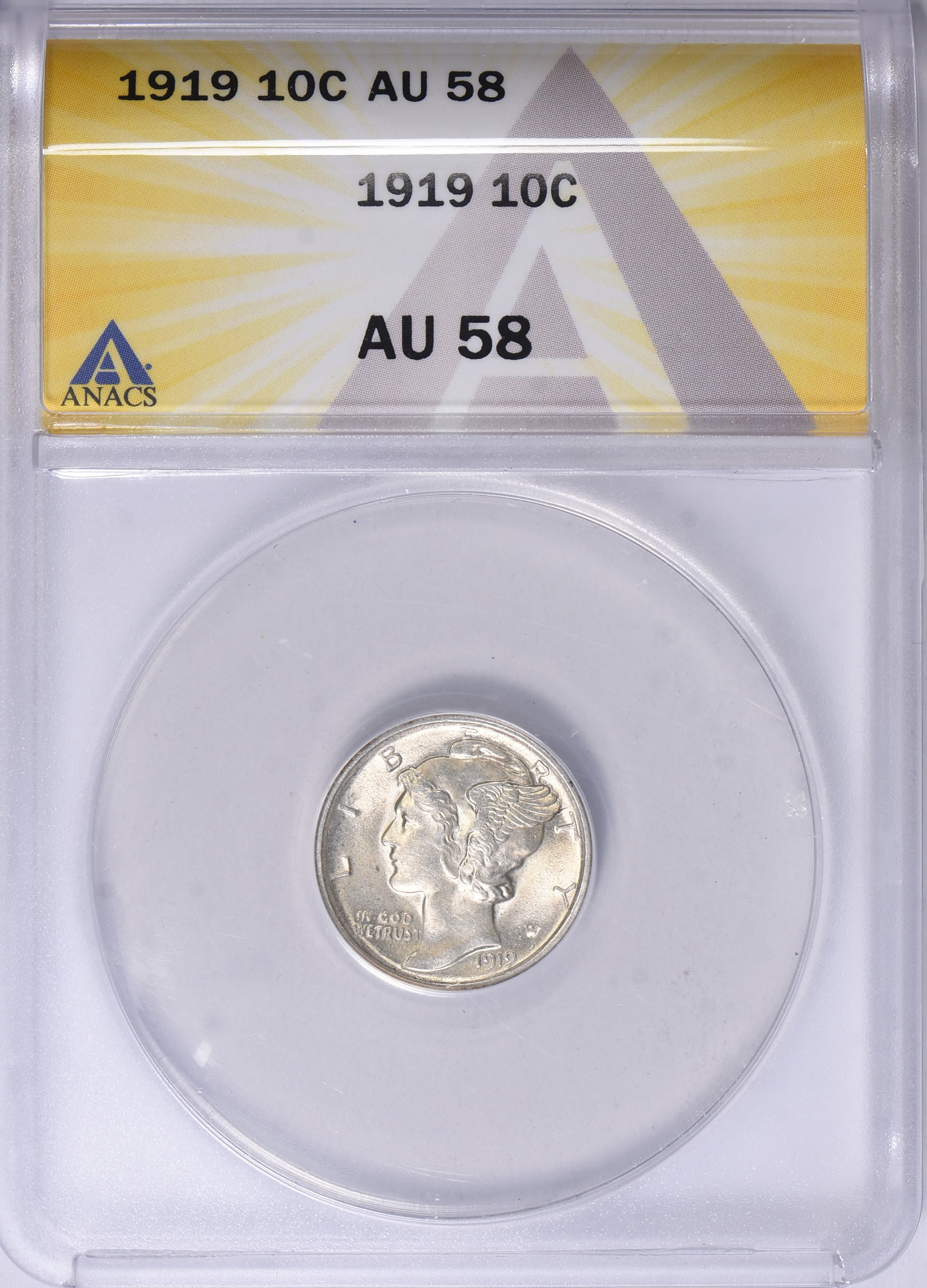1919 Mercury Dime ANACS AU-58 (Item 1722515) | GreatCollections Coin Auctions