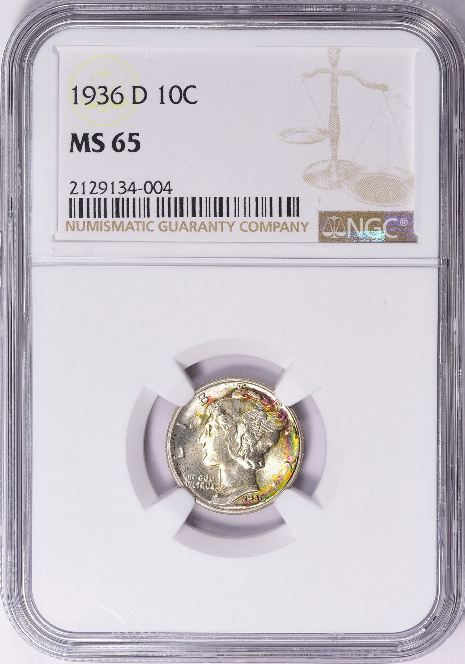 1936-D Mercury Dime NGC MS-65 (Toned) (Item 1722540) | GreatCollections Coin Auctions