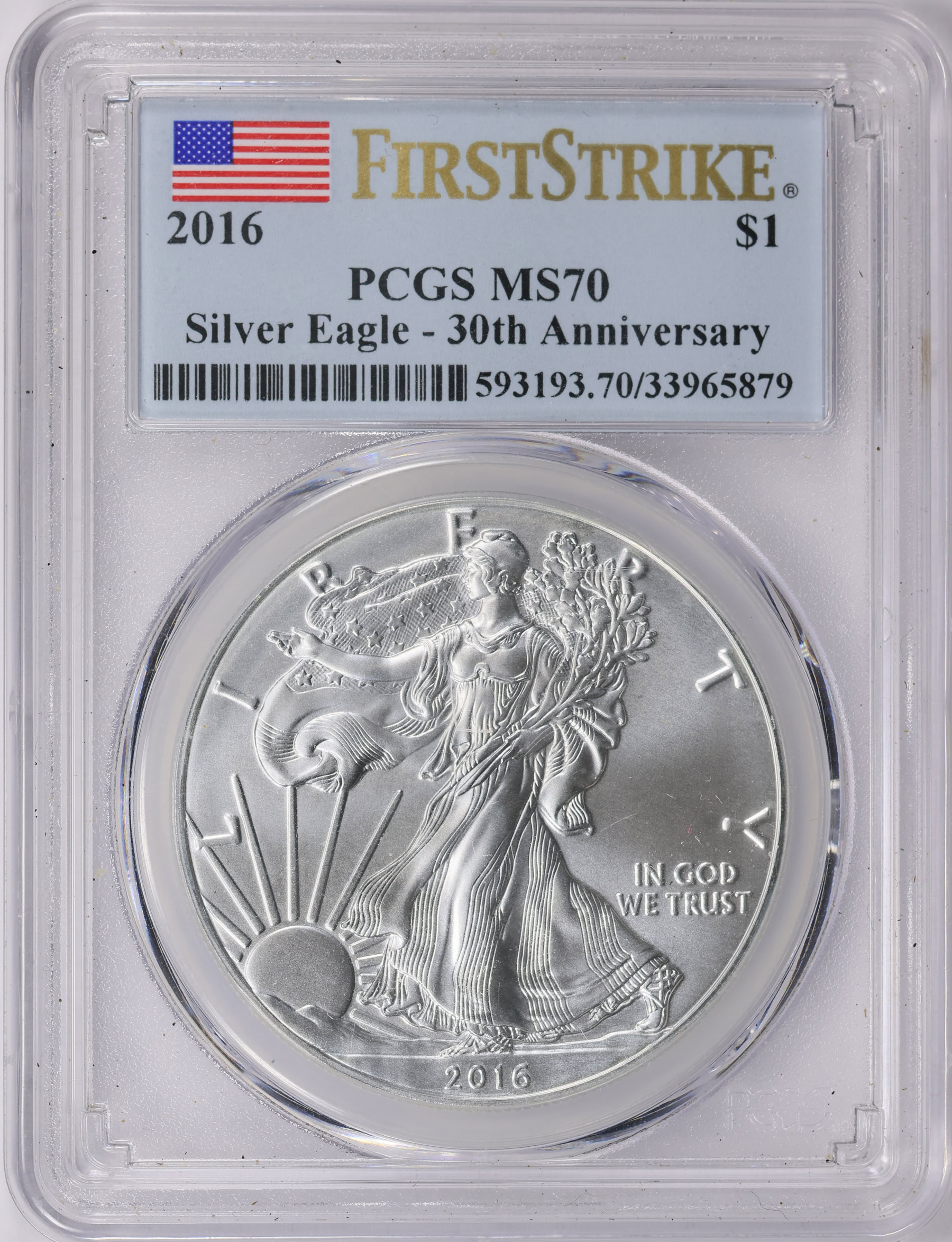 2016 $1 Silver Eagle First Strike 30th Anniversary PCGS MS-70 (Item 1722597) | GreatCollections ...