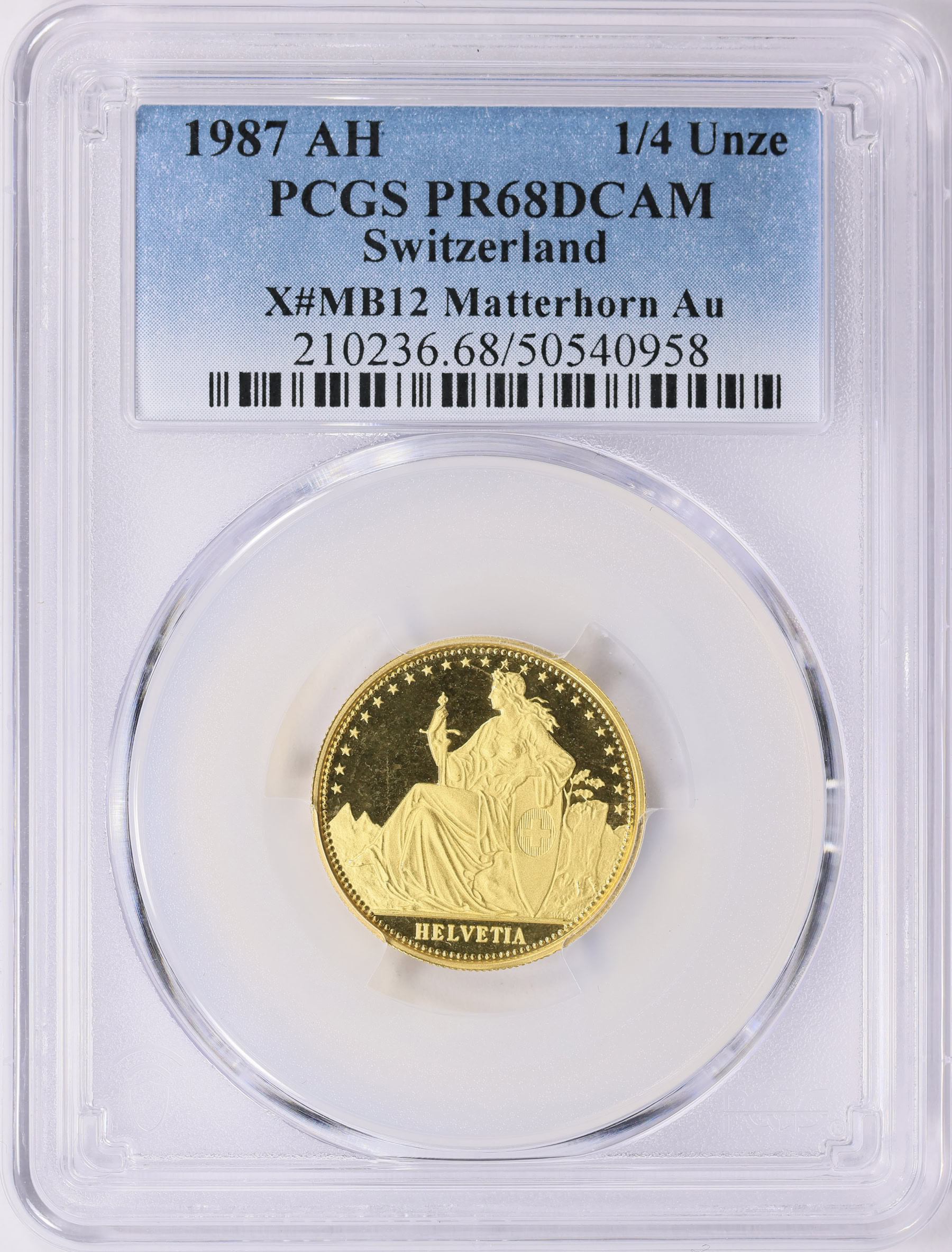 Switzerland 1987-AH Gold 1/4 Unze Matterhorn KM-XMB12 PCGS Proof-68 ...