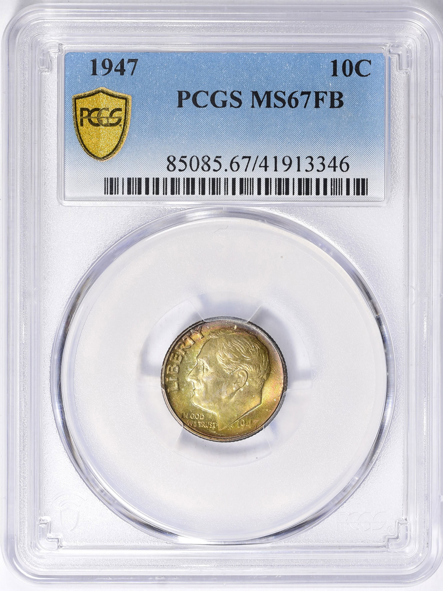 1947 Roosevelt Dime PCGS MS-67 FB (Toned) (Item 1722766) | GreatCollections Coin Auctions