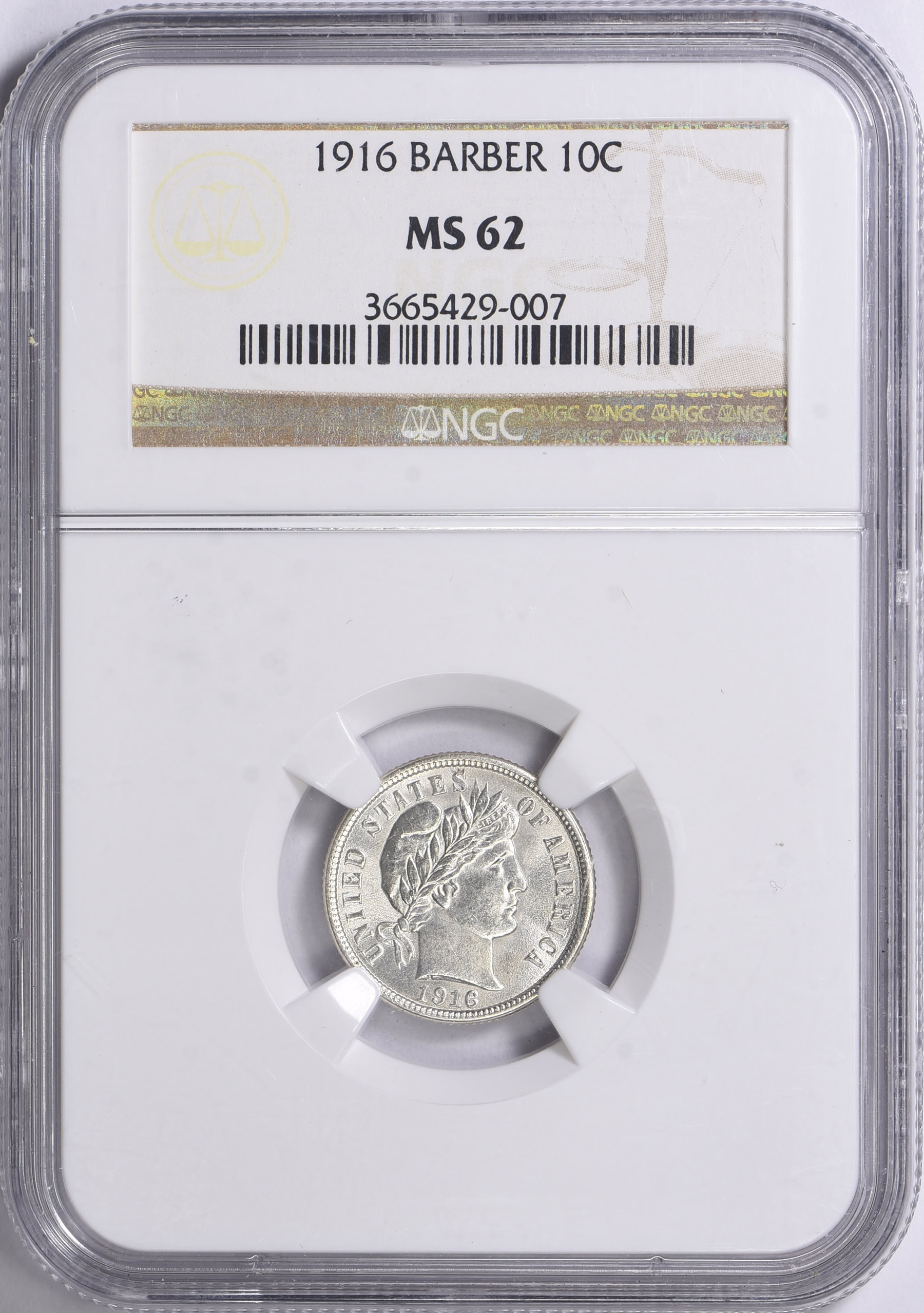 1916 Barber Dime NGC MS-62 (Item 1722770) | GreatCollections Coin Auctions