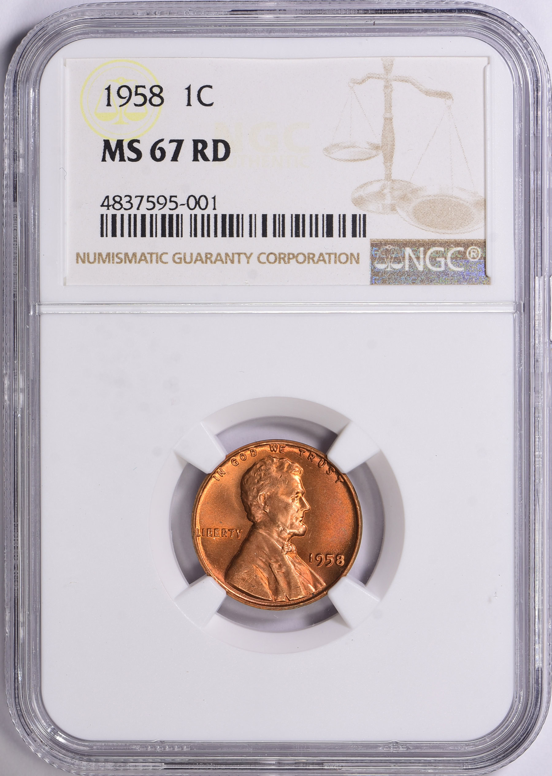1958 Lincoln Cent NGC MS-67 RD (Item 1722771) | GreatCollections Coin Auctions
