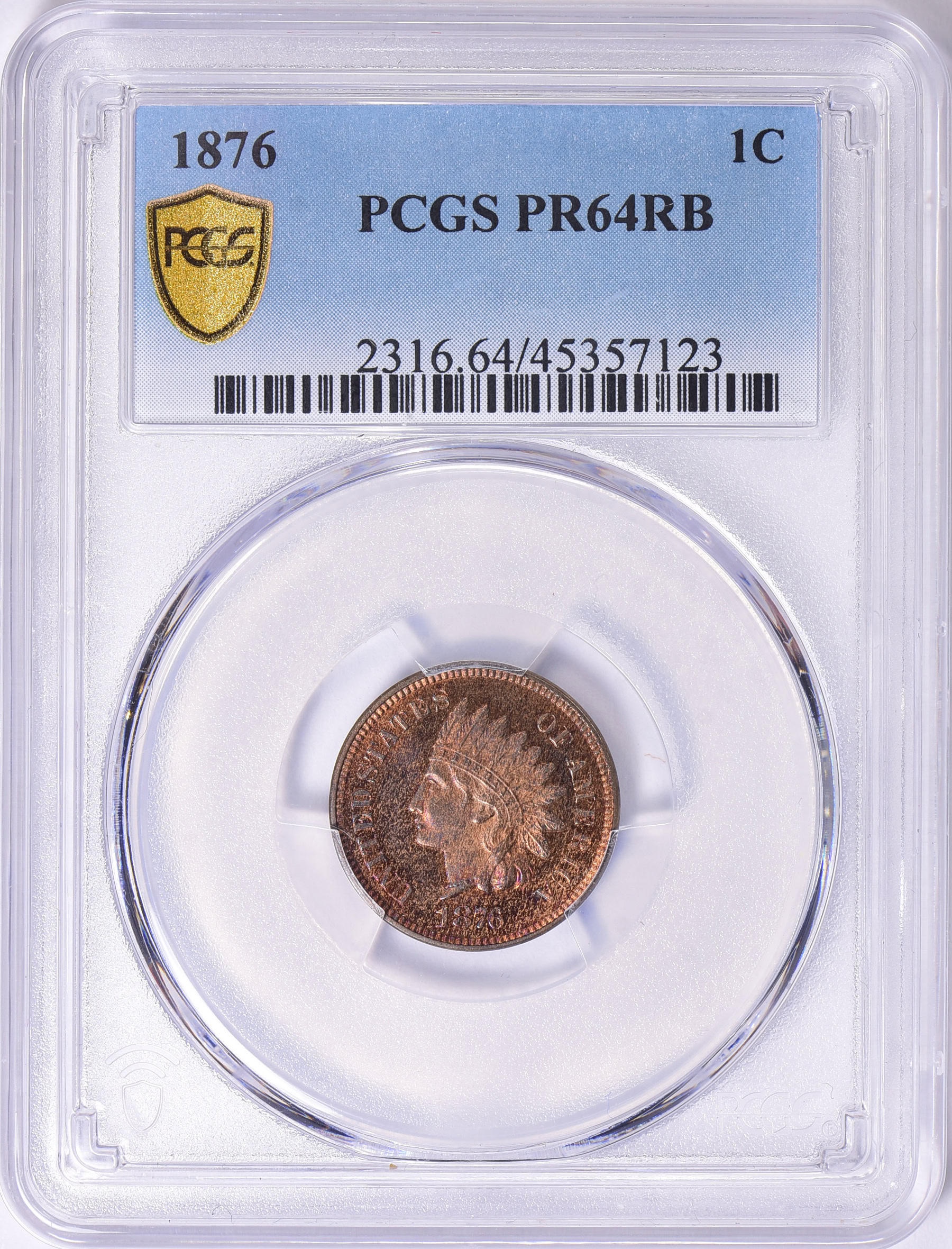1876 Indian Cent PCGS Proof-64 RB (Toned) (Item 1722791) | GreatCollections Coin Auctions