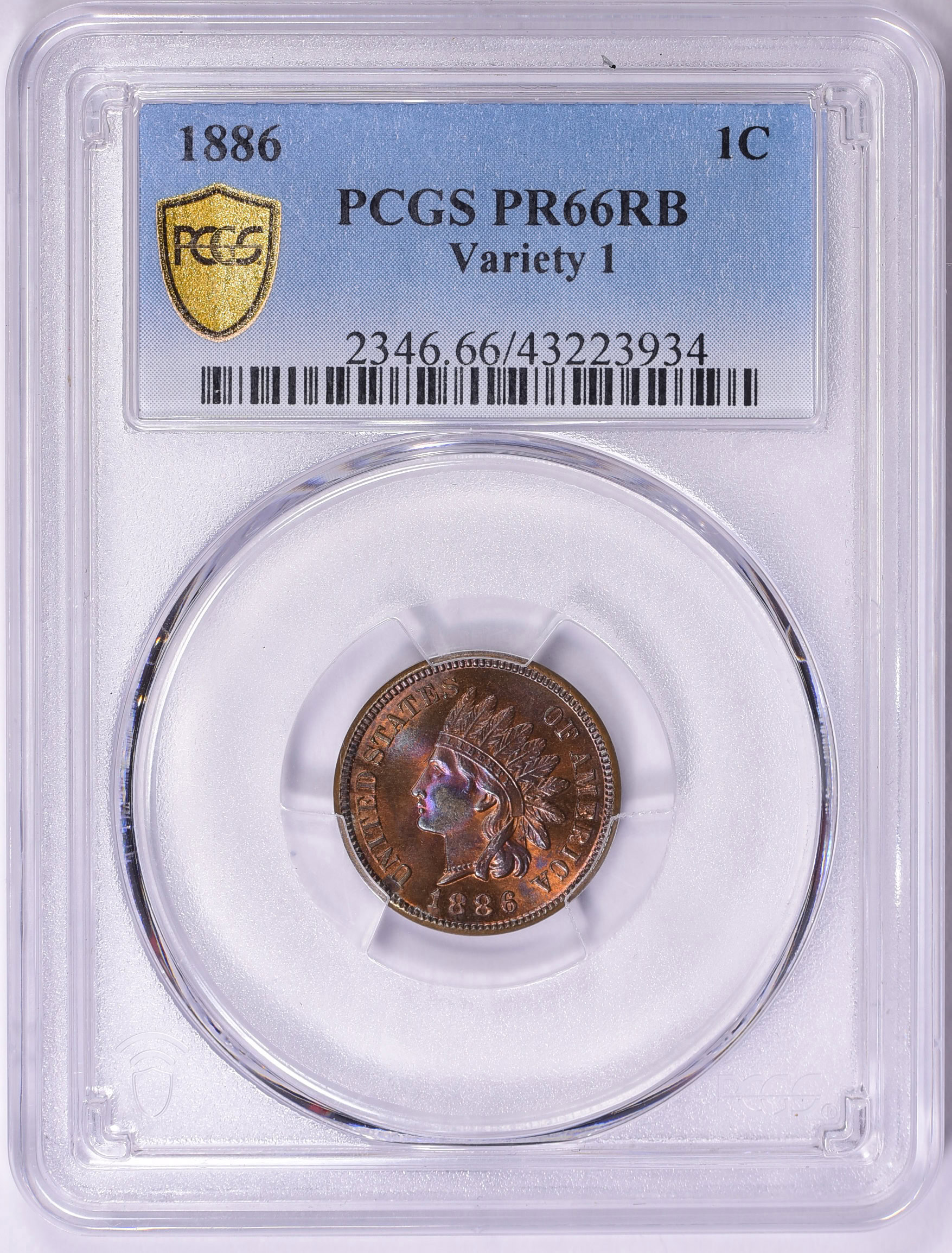 1886 Indian Cent Variety 1 PCGS Proof-66 RB (Toned) (Item 1722796) | GreatCollections Coin Auctions