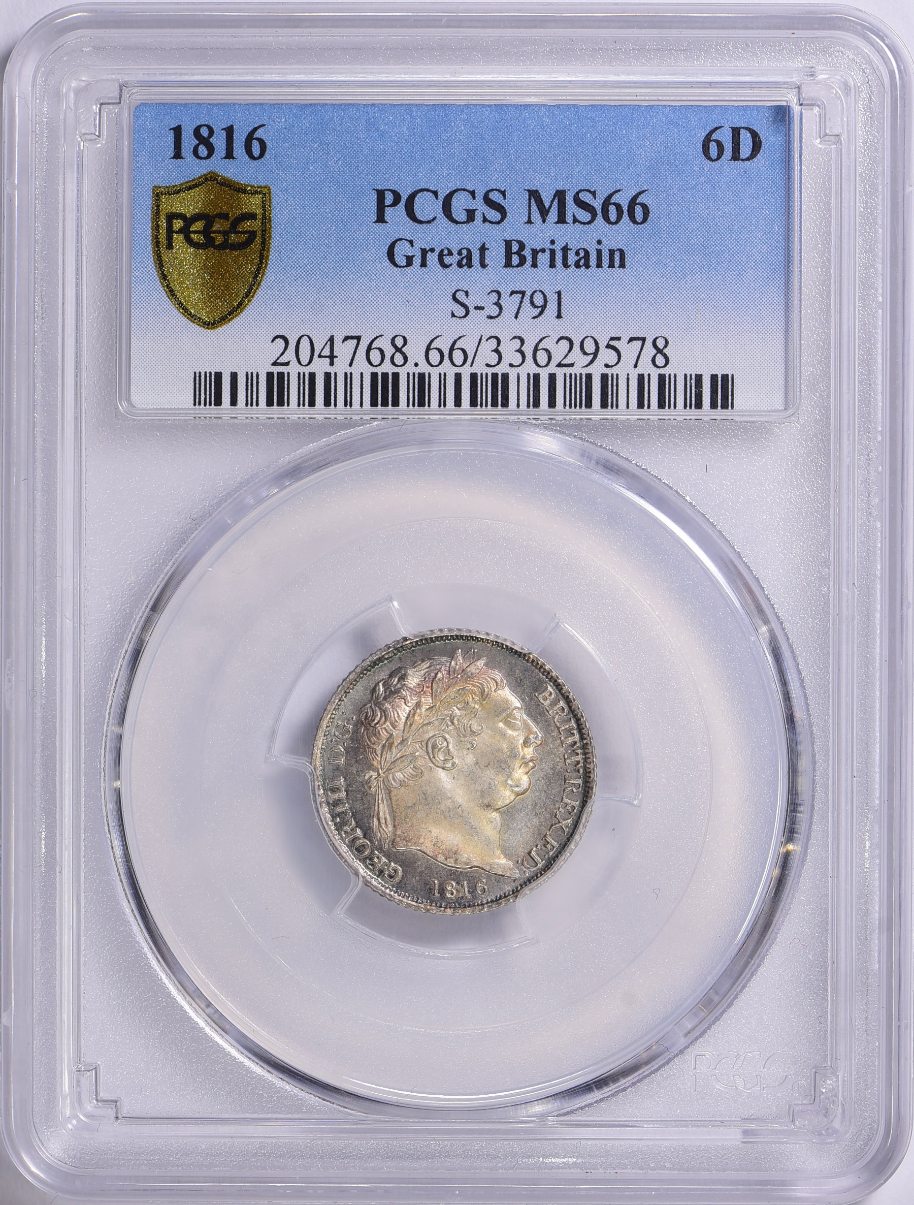 Great Britain 1816 Silver 6 Pence KM-665 PCGS MS-66 (Toned) (Item ...