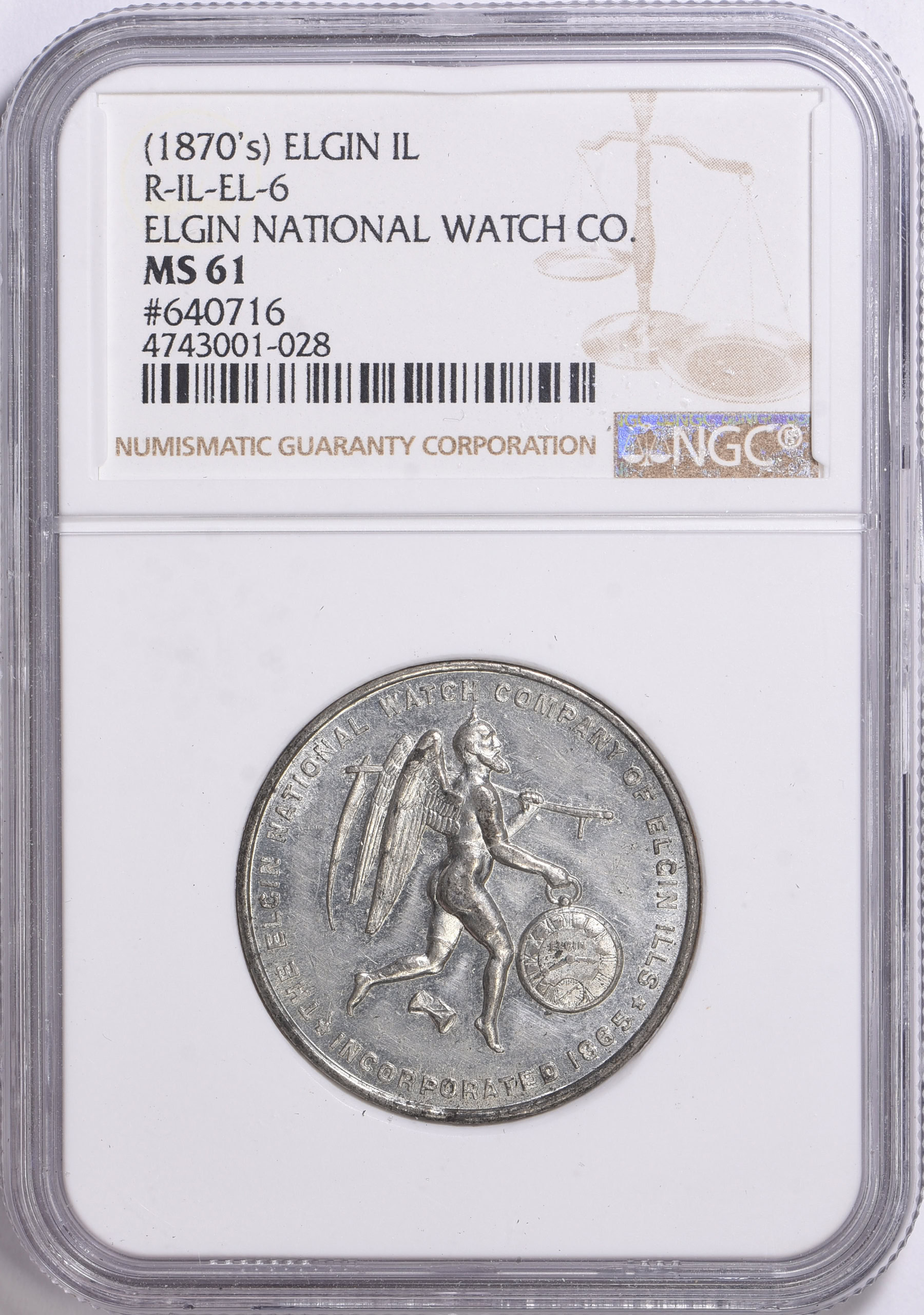 ND (1870s) Elgin, Illinois White Metal Elgin Watch Co. Token R-IL-EL-6 ...