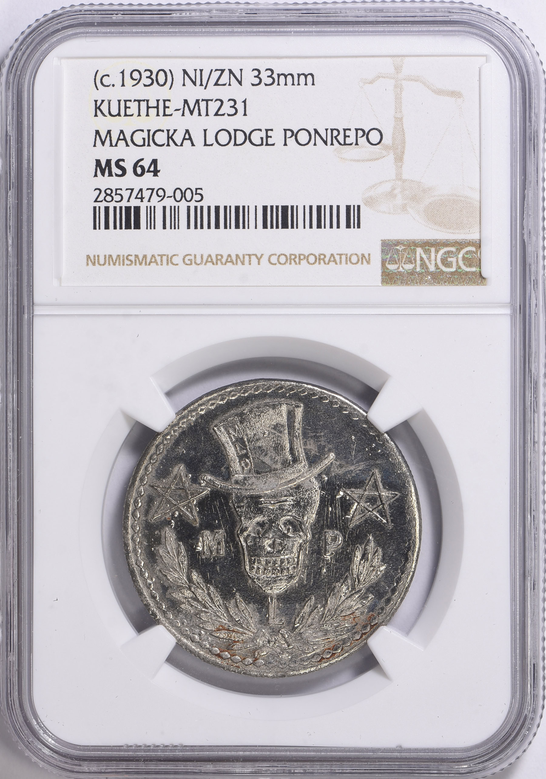 ND (c.1930) Nickel Zinc 33mm Magicka Loge Ponrepo Token Kuethe-MT231 ...