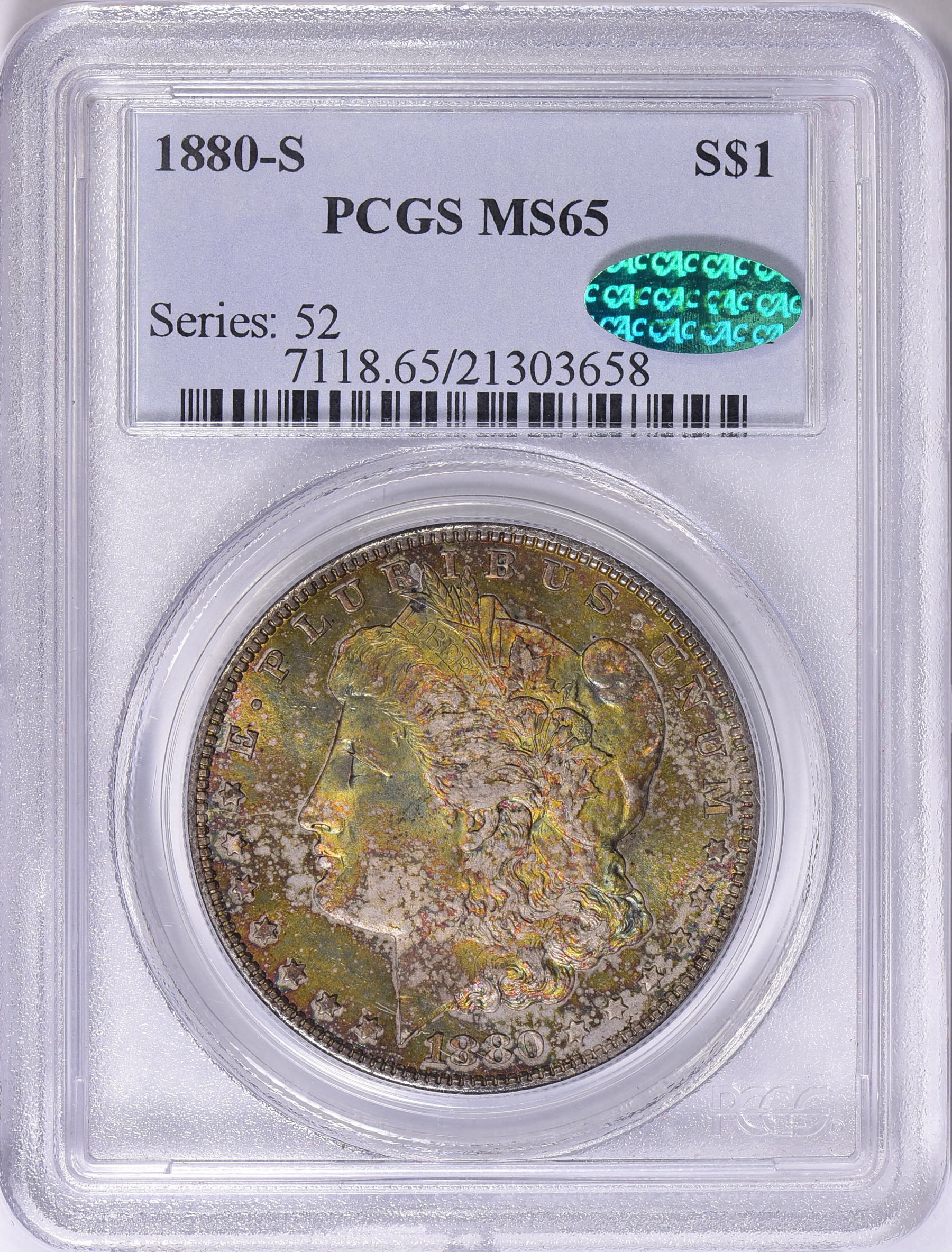 1880-S Morgan Silver Dollar PCGS MS-65 (CAC Green) (Toned) (Item 1722862) | GreatCollections ...