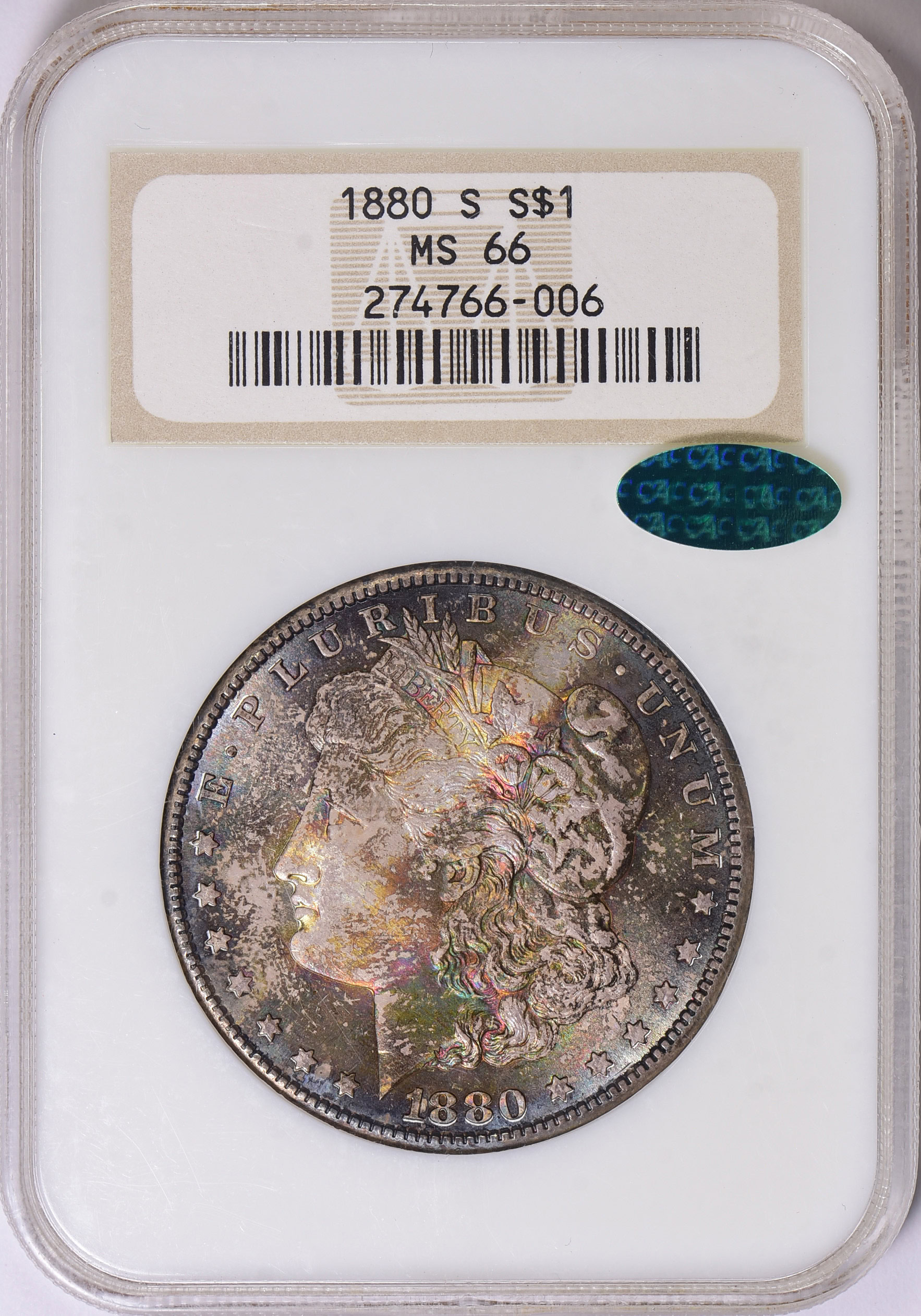 1880-S Morgan Silver Dollar NGC MS-66 (CAC Green) (Toned) OH (Item 1722864) | GreatCollections ...