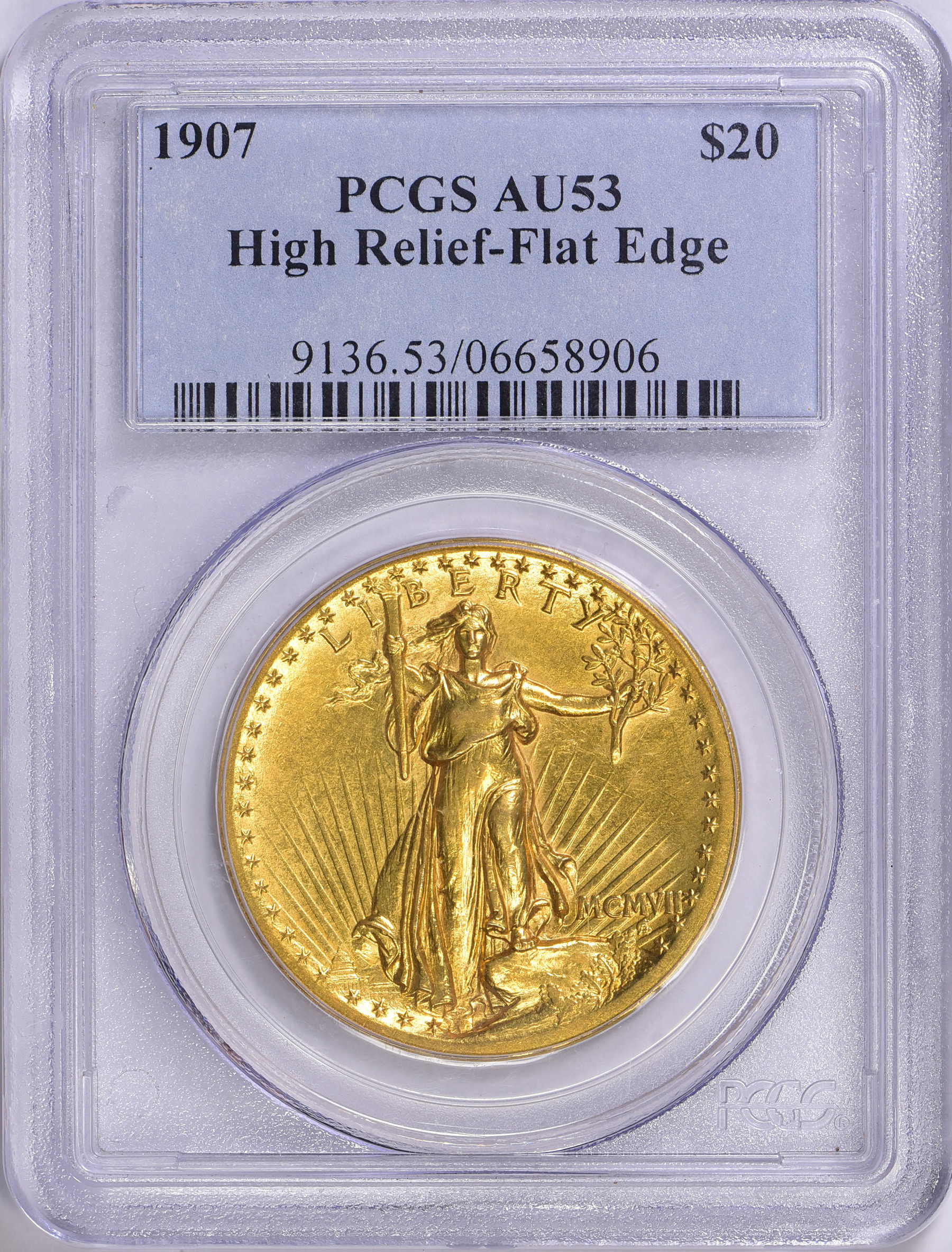 1907 Saint-Gaudens Gold Double Eagle MCMVII, High Relief, Flat Edge PCGS AU-53 (Item 1722885 ...