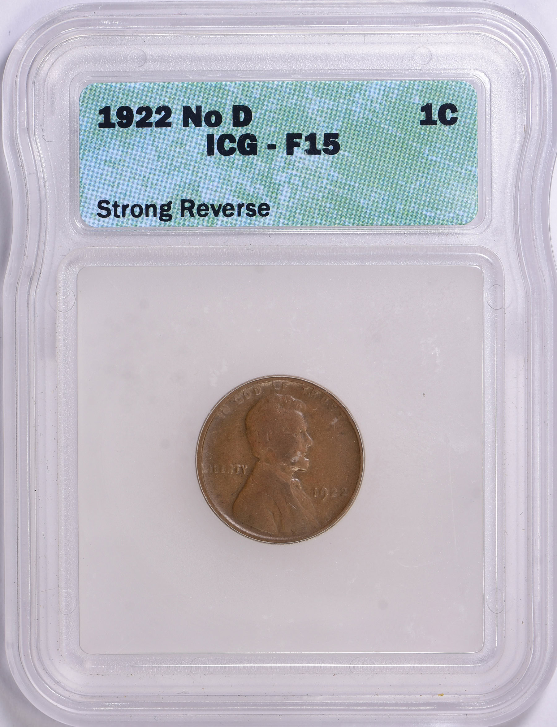 1922-No D Lincoln Cent Strong Reverse ICG F-15 BN (Item 1722915) | GreatCollections Coin Auctions