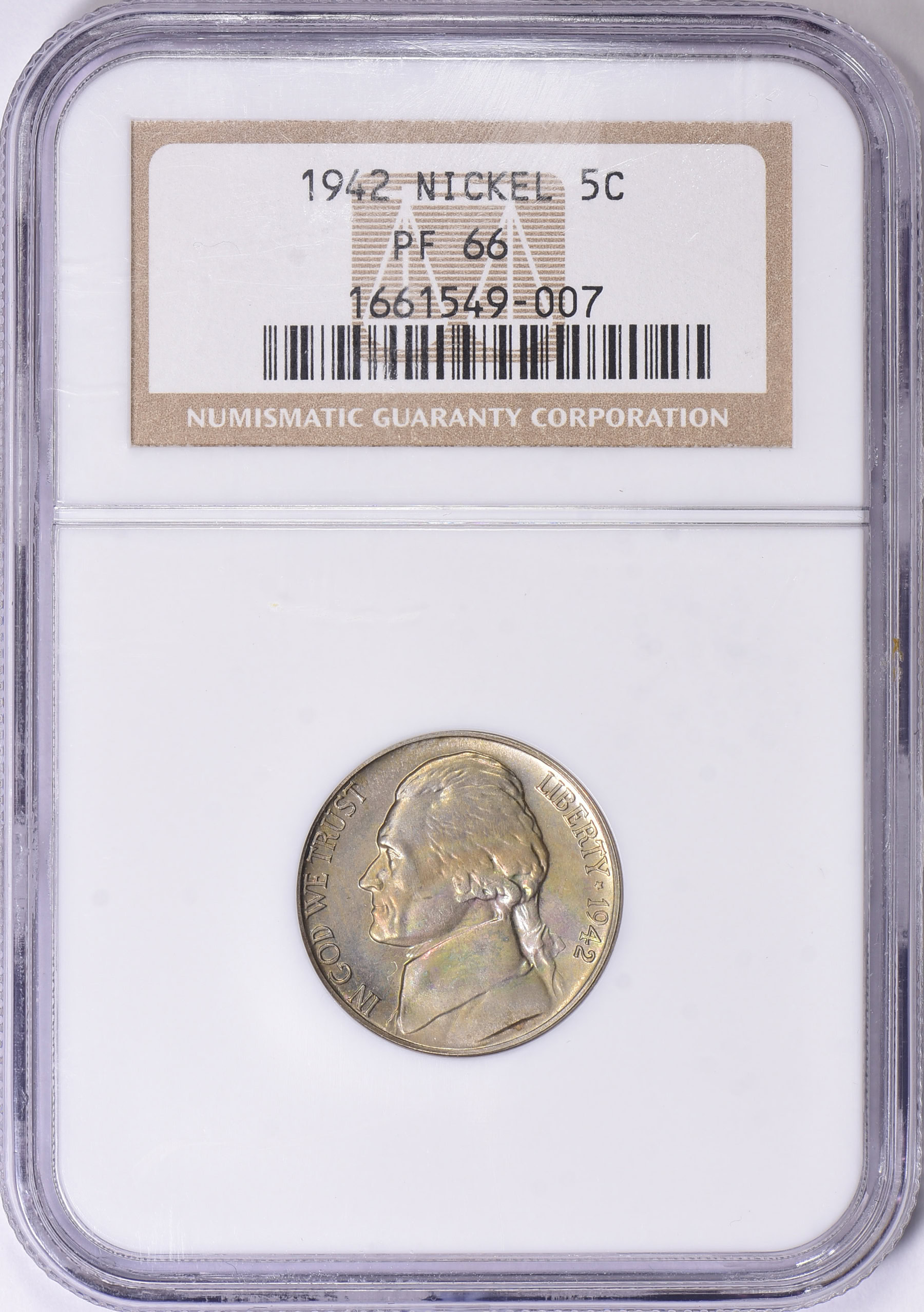 1942 Jefferson Nickel NGC Proof-66 (Toned) (Item 1722995) | GreatCollections Coin Auctions