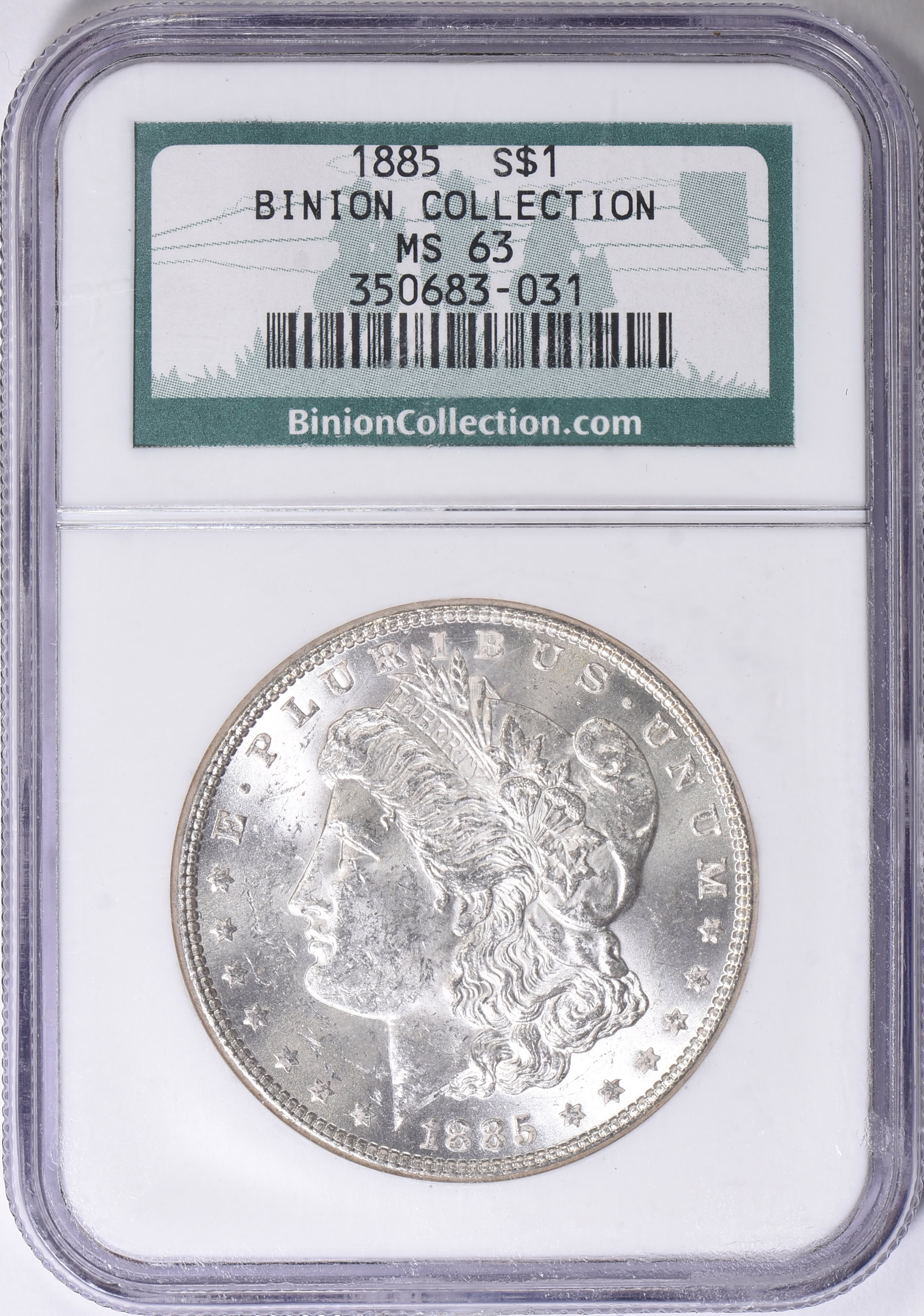 1885 Morgan Silver Dollar NGC MS-63 (Binion Collection) (Item 1723002) | GreatCollections Coin ...