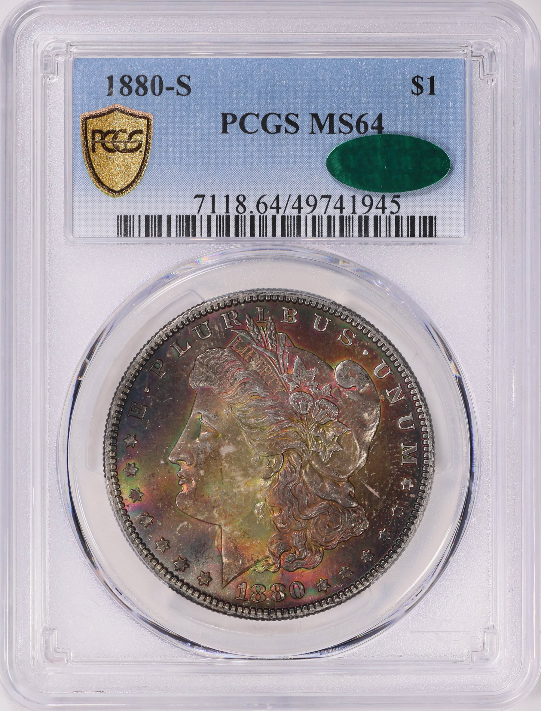 1880-S Morgan Silver Dollar PCGS MS-64 (CAC Green) (Toned) (Item 1723073) | GreatCollections ...