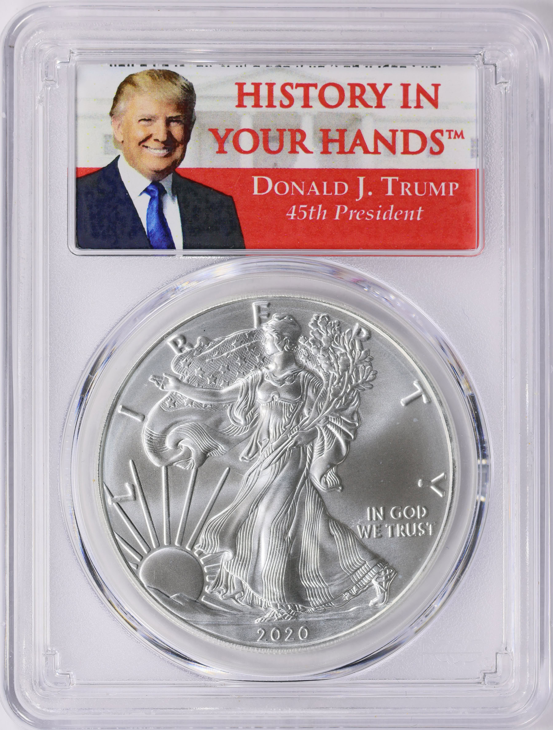 2020 $1 Silver Eagle First Day of Issue PCGS MS-70 (Donald J. Trump ...