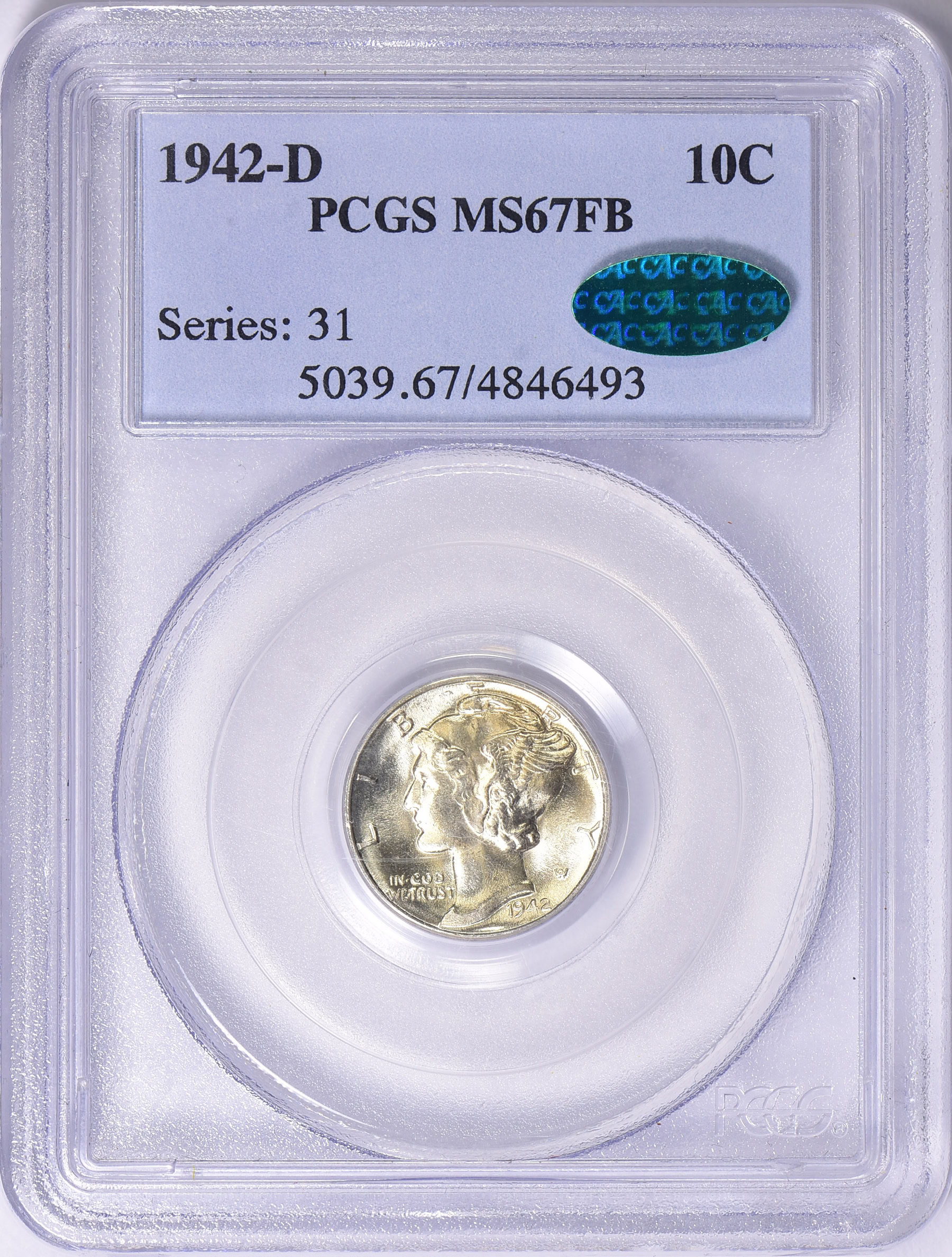 1942-D Mercury Dime PCGS MS-67 FB (CAC Green) (Item 1723150) | GreatCollections Coin Auctions