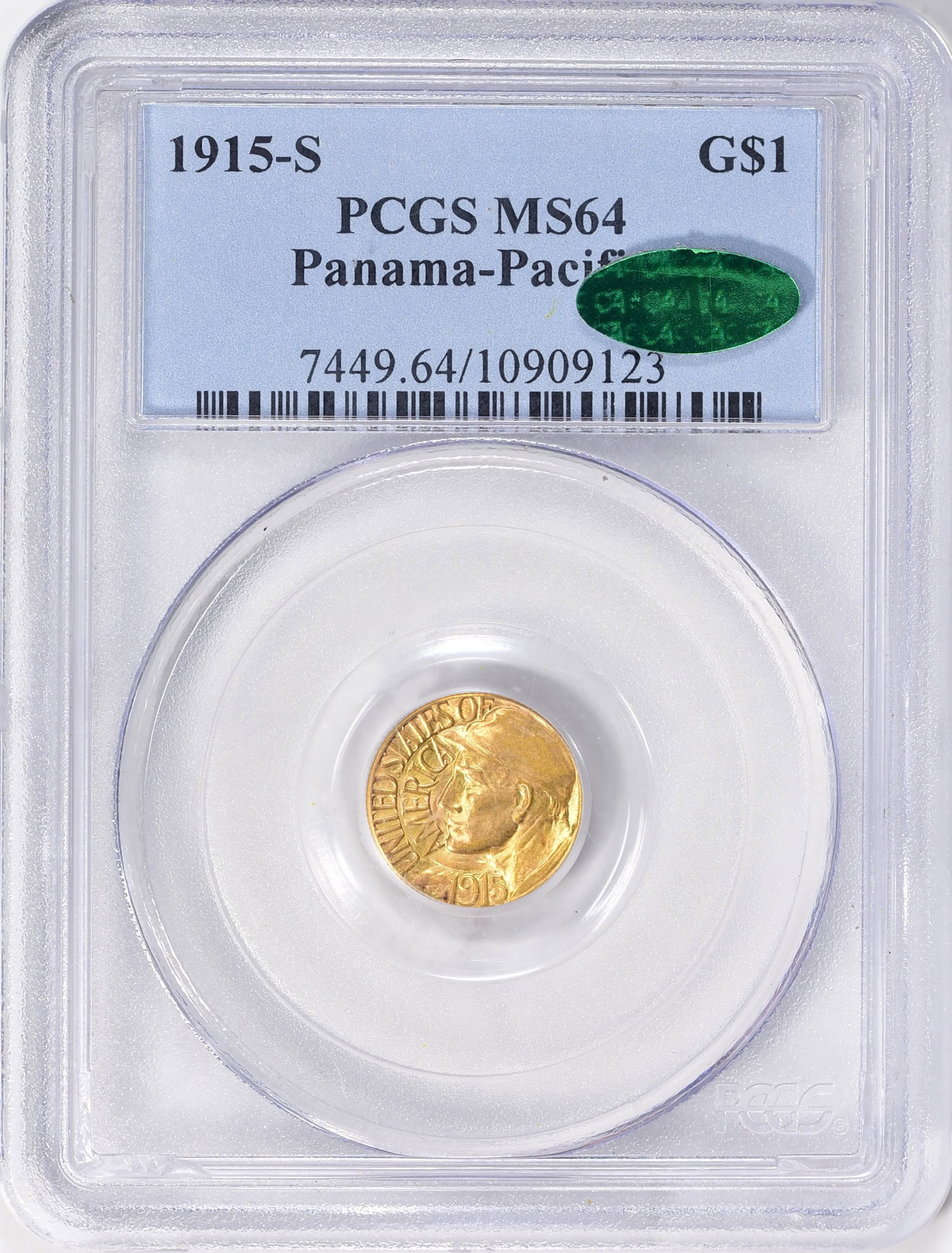 1915-S Panama-Pacific Exposition Gold Dollar PCGS MS-64 (CAC Green) (Item 1723165 ...