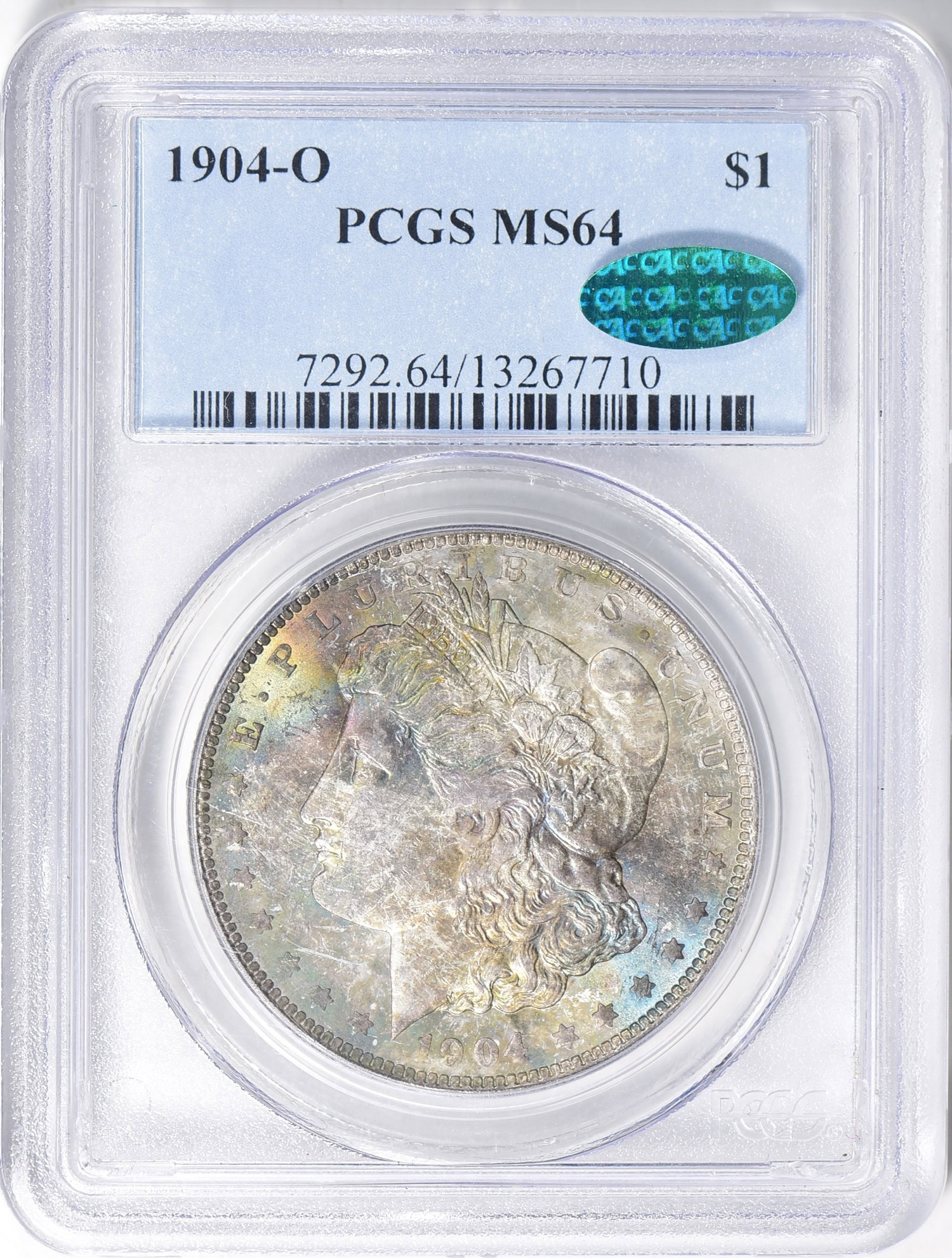 1904-O Morgan Silver Dollar PCGS MS-64 (CAC Green) (Toned) (Item 1723192) | GreatCollections ...