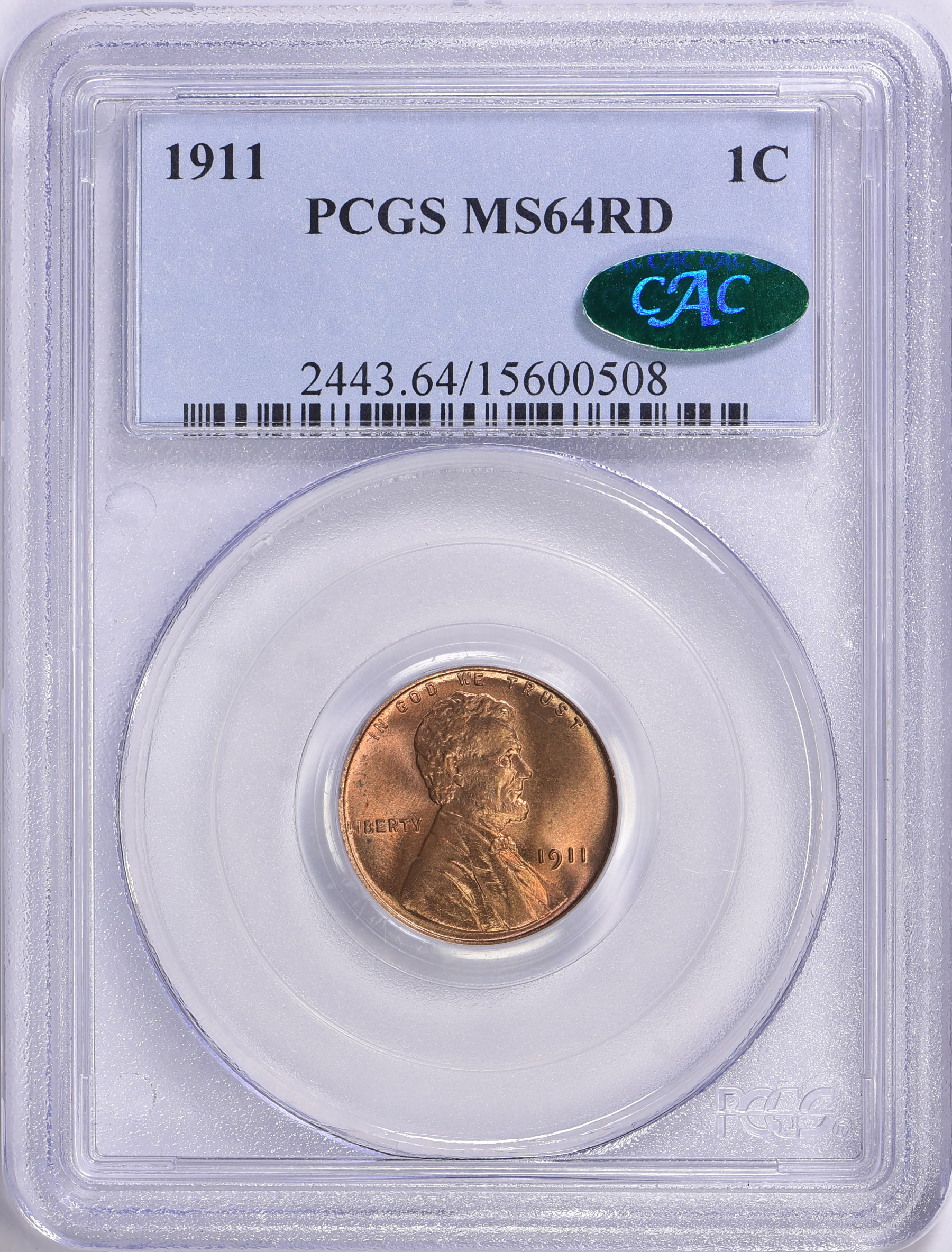 1911 Lincoln Cent PCGS MS-64 RD (CAC Green) (Item 1723252) | GreatCollections Coin Auctions