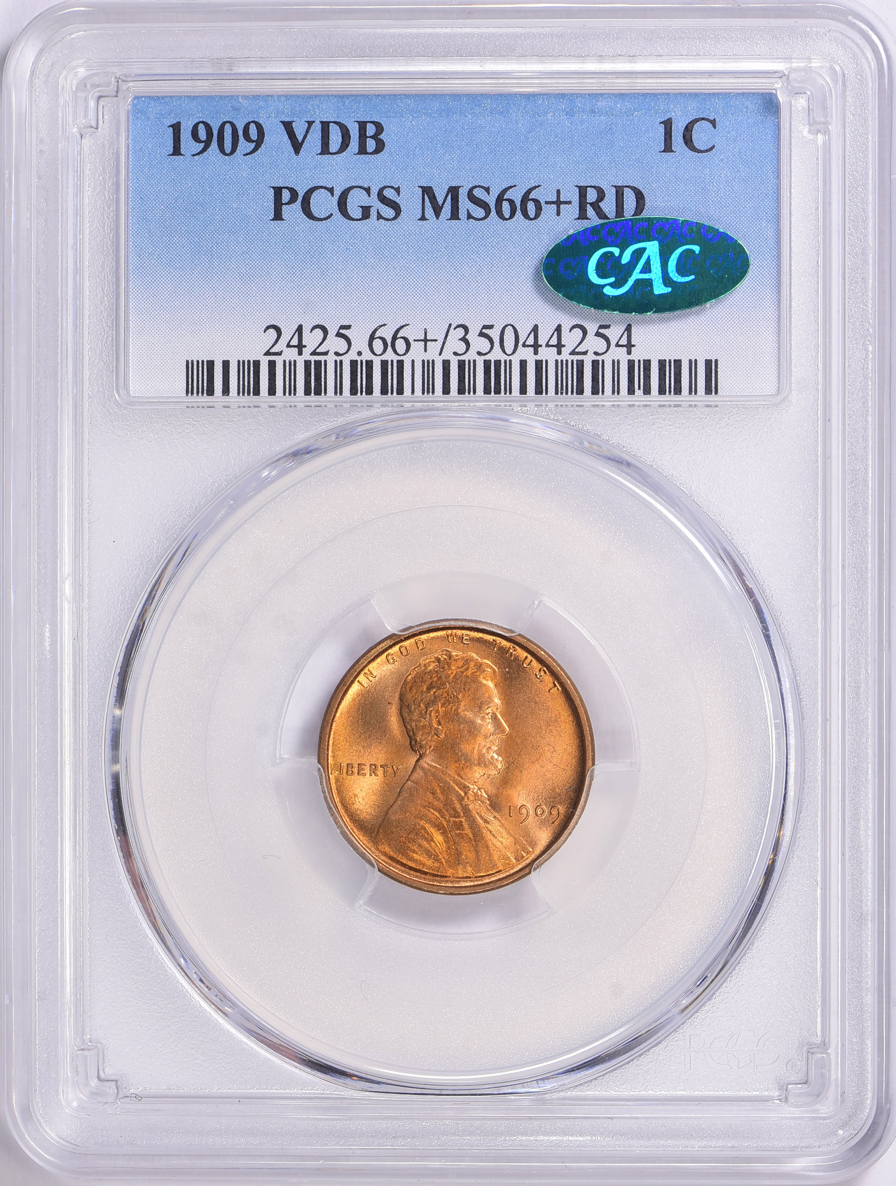 1909 Lincoln Cent V.D.B. PCGS MS-66+ RD (CAC Green) (Item 1723253) | GreatCollections Coin Auctions