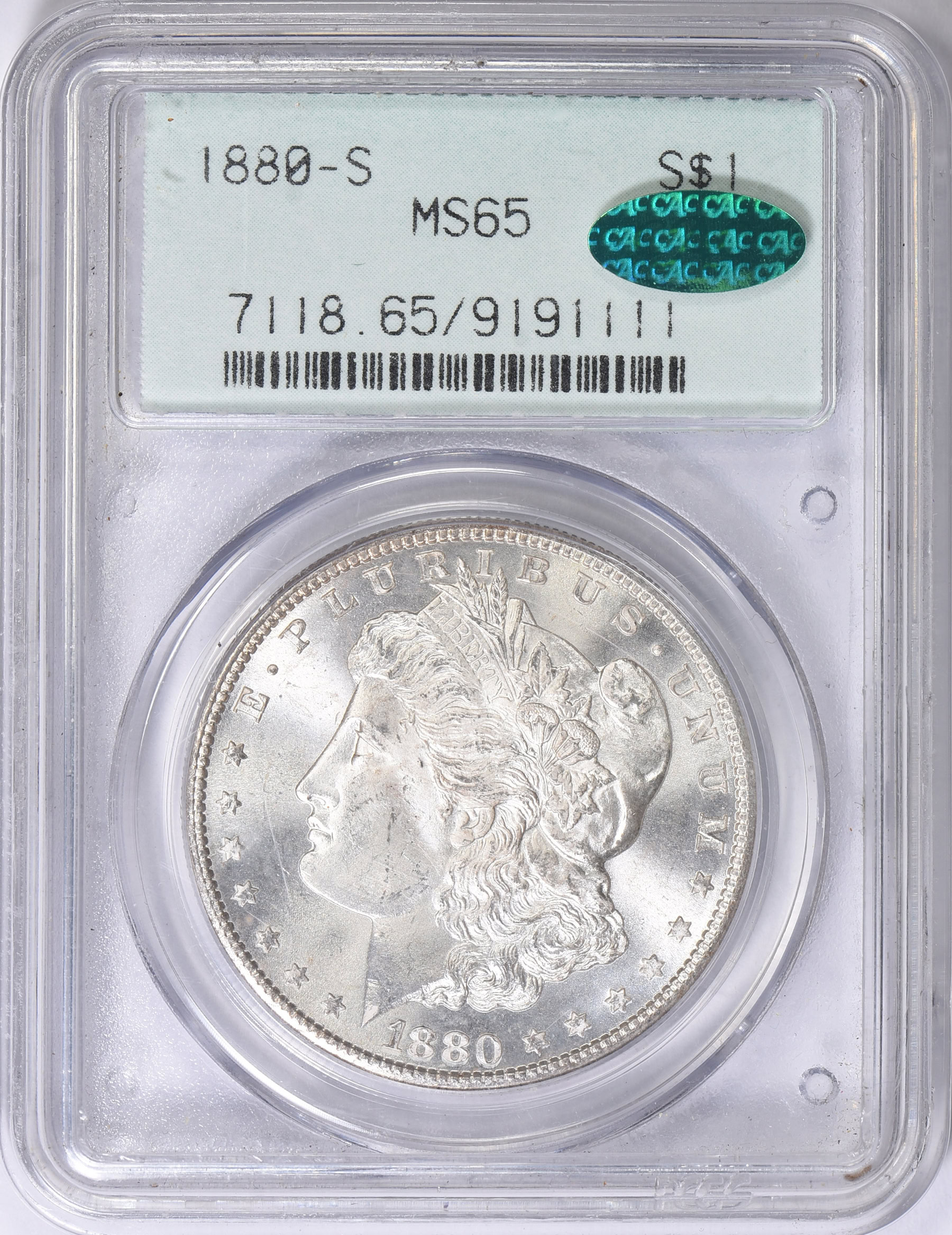 1880-S Morgan Silver Dollar PCGS MS-65 (CAC Green) OGH (2nd Gen) (Item 1723254 ...