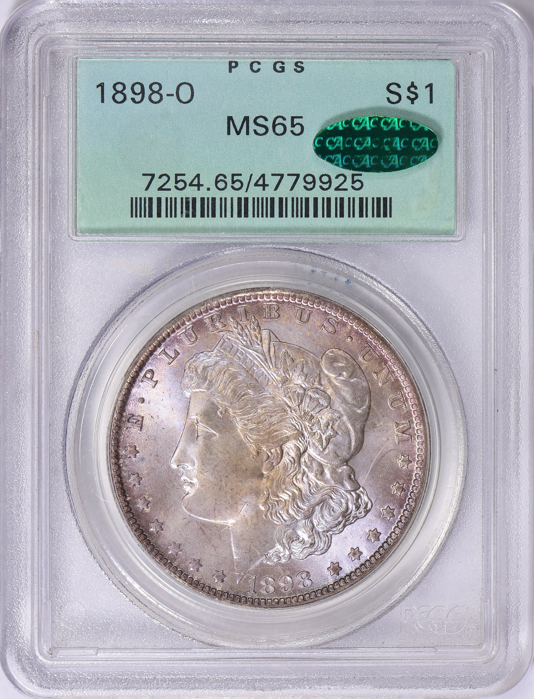 1898-O Morgan Silver Dollar PCGS MS-65 (CAC Green) OGH (Toned) (Item 1723255) | GreatCollections ...