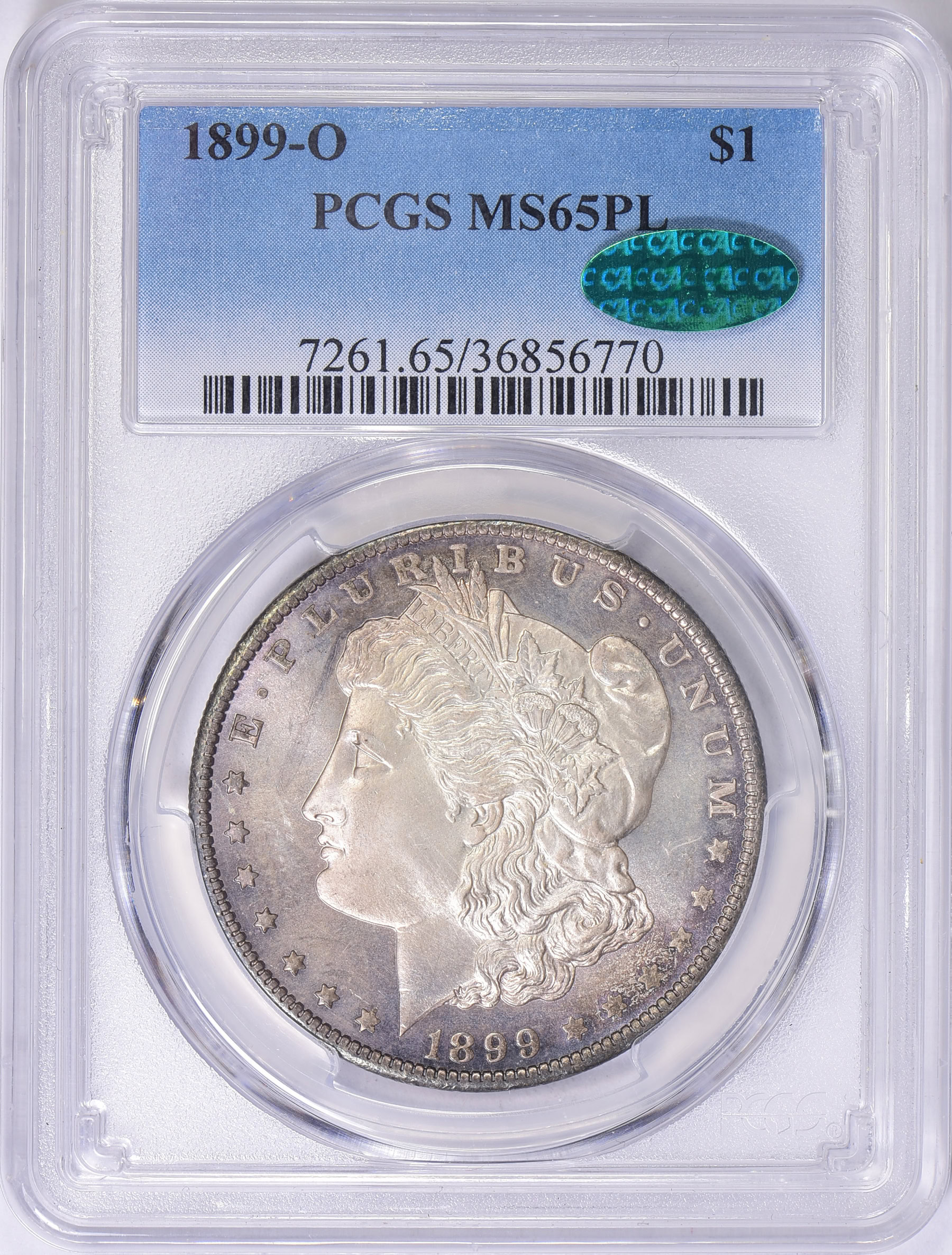 1899-O Morgan Silver Dollar PCGS MS-65 PL (CAC Green) (Toned) (Item ...