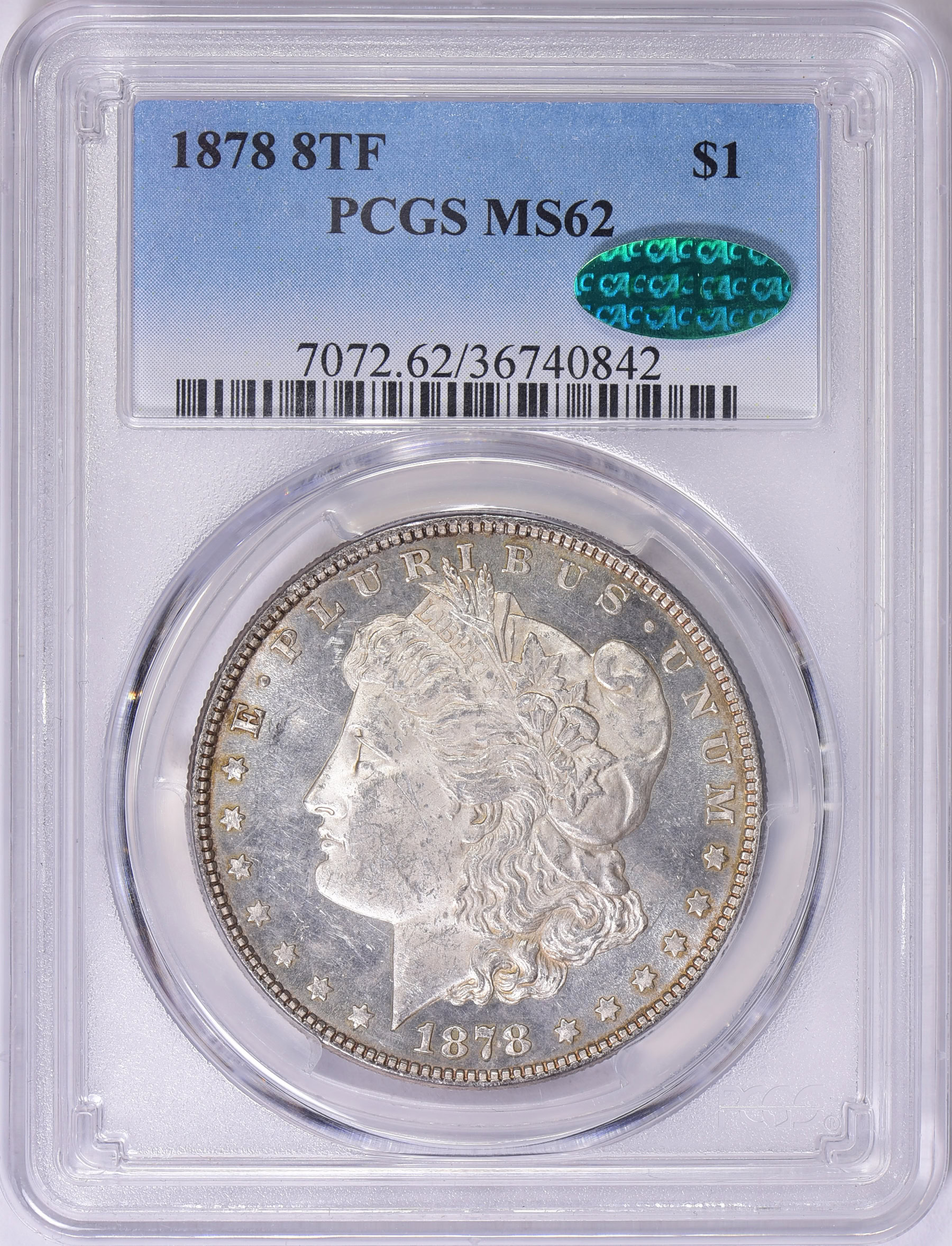1878 Morgan Silver Dollar 8 Tailfeathers PCGS MS-62 (CAC Green) (Item 1723299 ...
