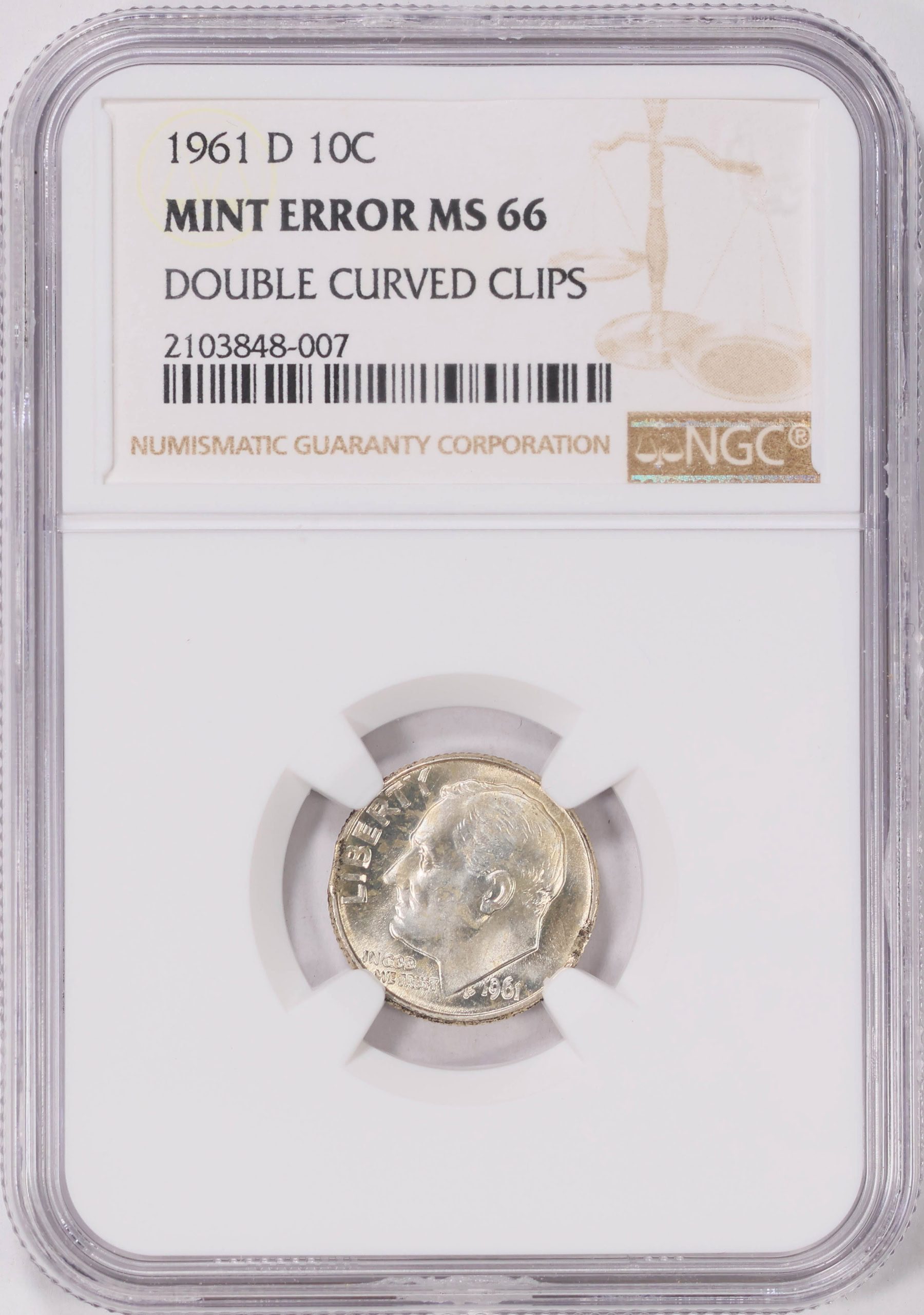 Mint Error 1961-D Roosvelt Dime Double Curved Clips NGC MS-66 | NGC ...
