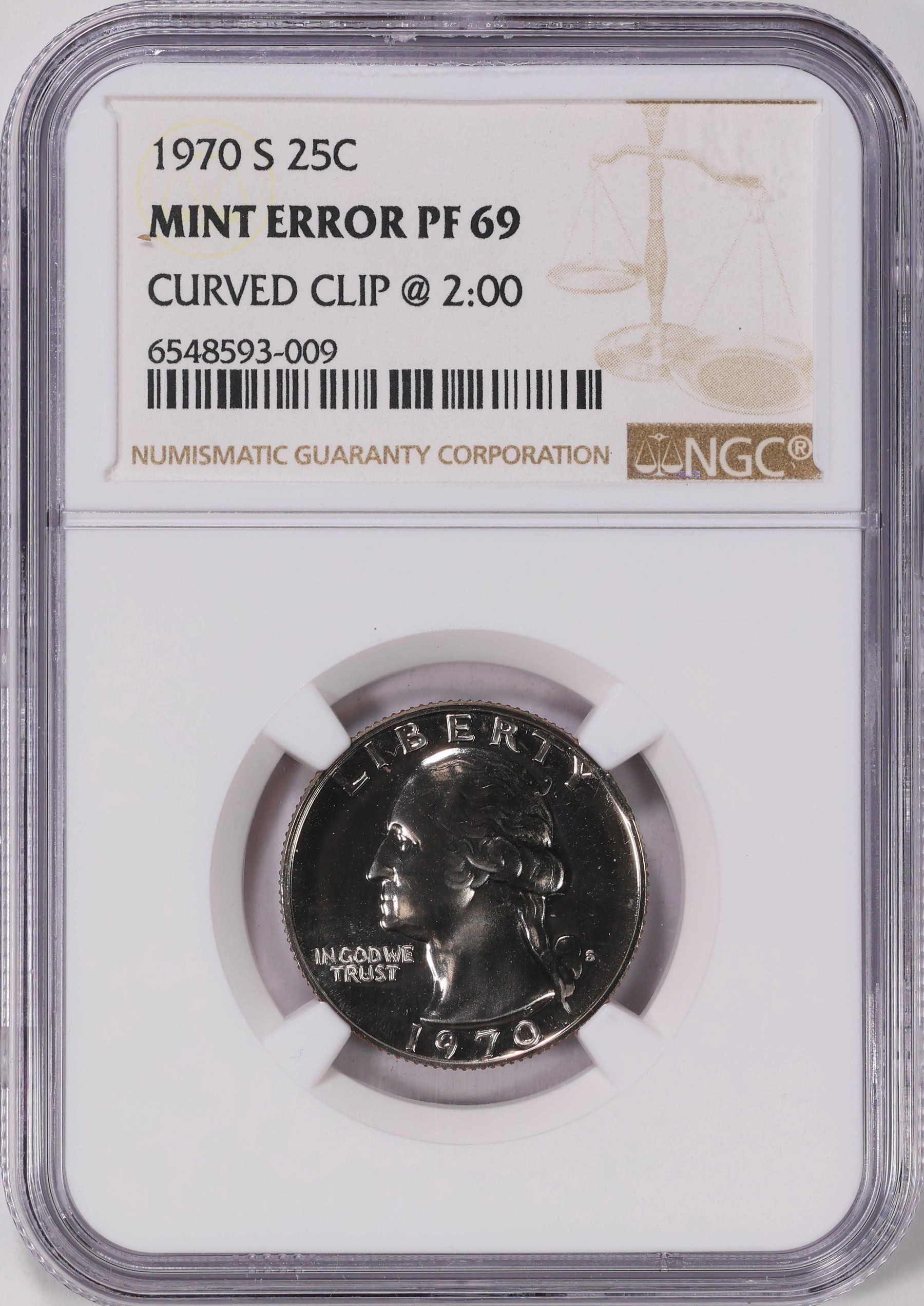 Mint Error 1970-S Washington Quarter Curved Clip at 2:00 NGC Proof-69 ...