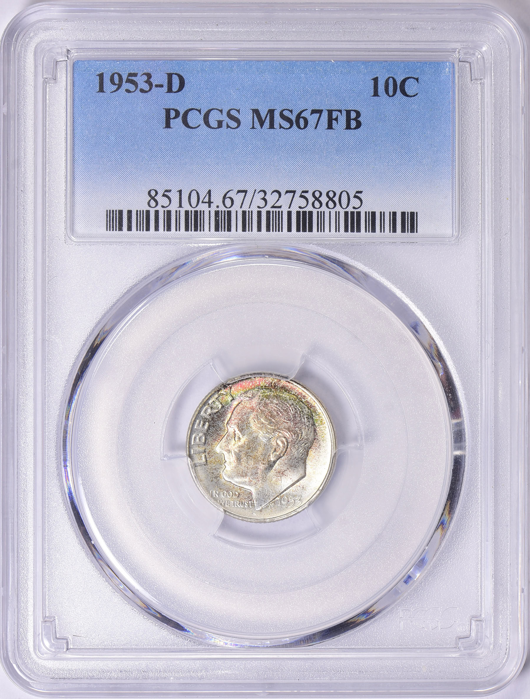 1953-D Roosevelt Dime PCGS MS-67 FB (Toned) (Item 1723382) | GreatCollections Coin Auctions