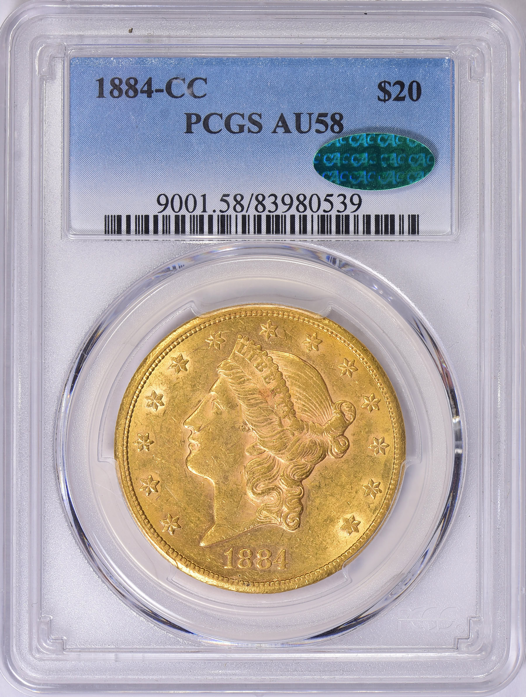 1884-CC Liberty Gold Double Eagle PCGS AU-58 (CAC Green) (Item 1723395) | GreatCollections Coin ...