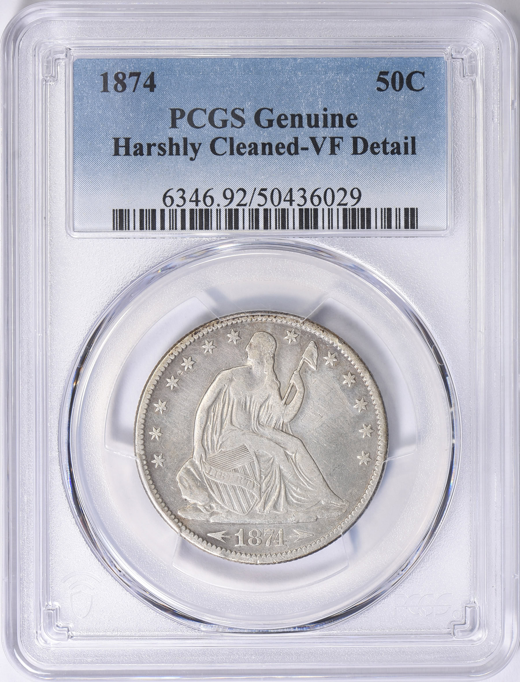 1874 Seated Liberty Half Dollar Arrows PCGS Genuine VF Details (Item 1723406) | GreatCollections ...