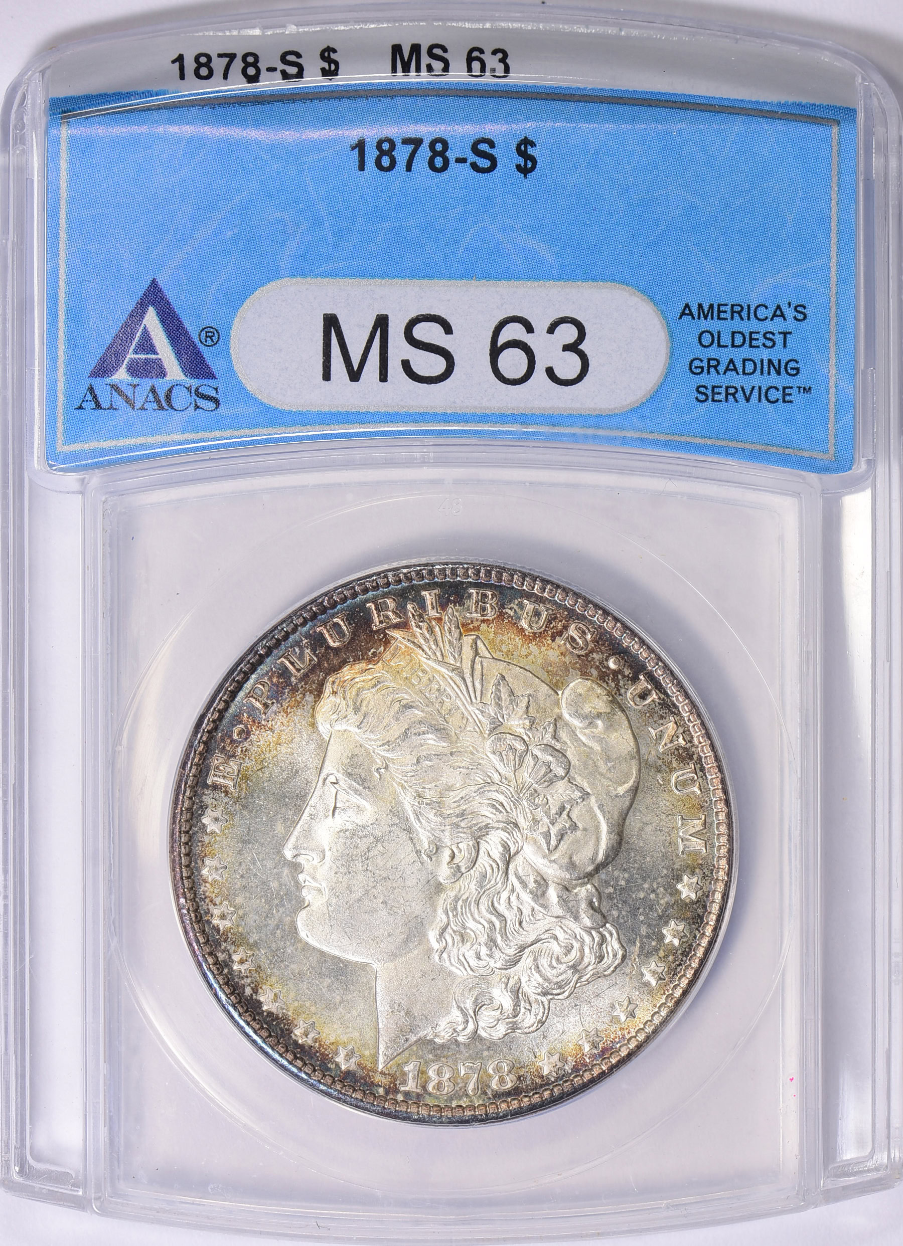 1878-S Morgan Silver Dollar ANACS MS-63 (Toned) (Item 1723471) | GreatCollections Coin Auctions