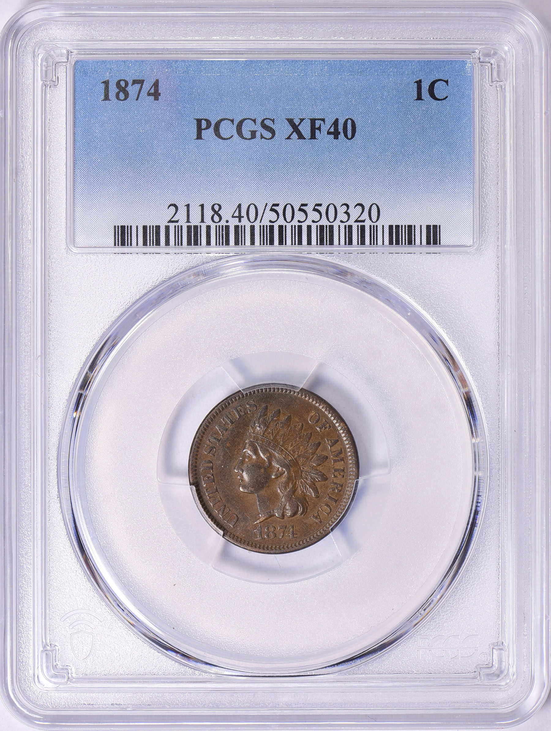 1874 Indian Cent PCGS XF-40 BN (Item 1723531) | GreatCollections Coin ...