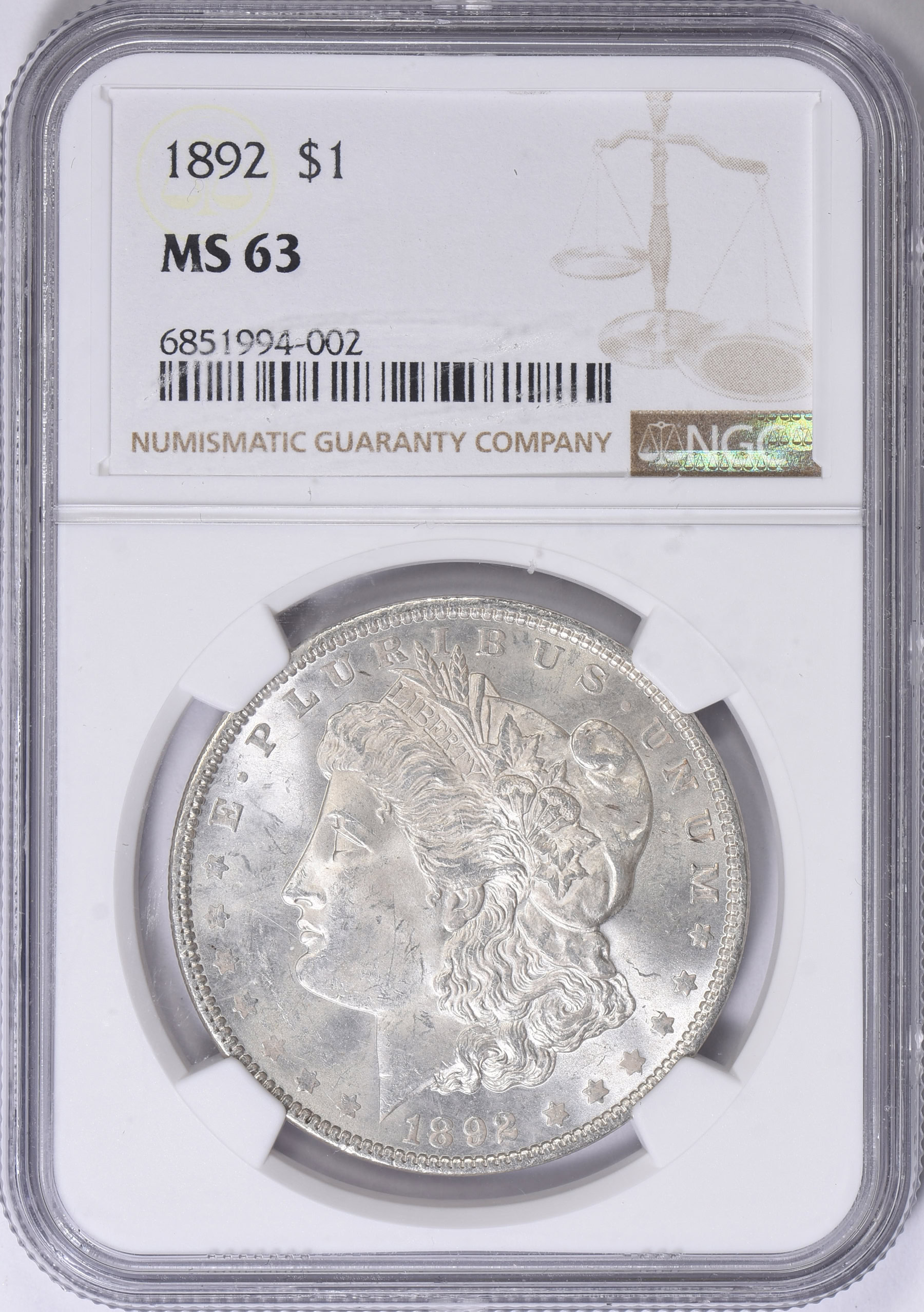 1892 Morgan Silver Dollar NGC MS-63 (Item 1723572) | GreatCollections Coin Auctions