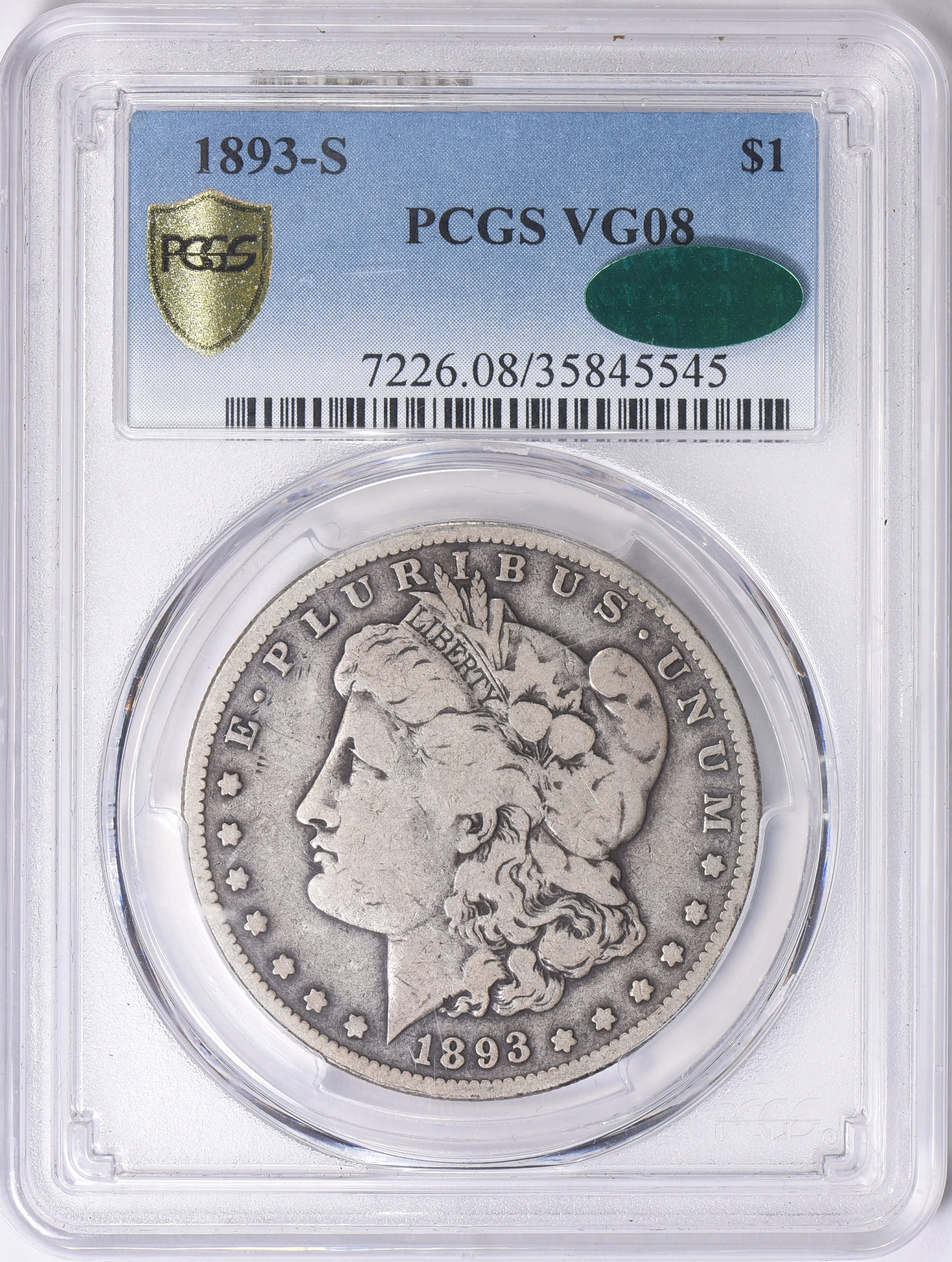 1893-S Morgan Silver Dollar PCGS VG-08 (CAC Green) (Item 1723582 ...