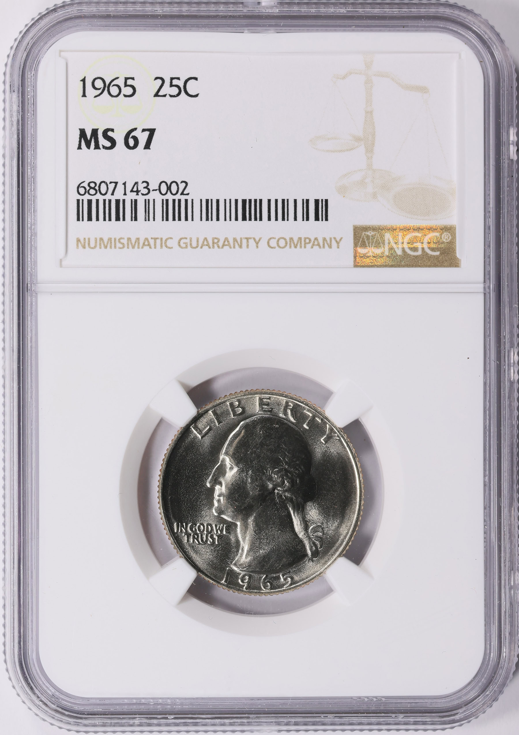 1965 Washington Quarter NGC MS-67 (Item 1723610) | GreatCollections ...