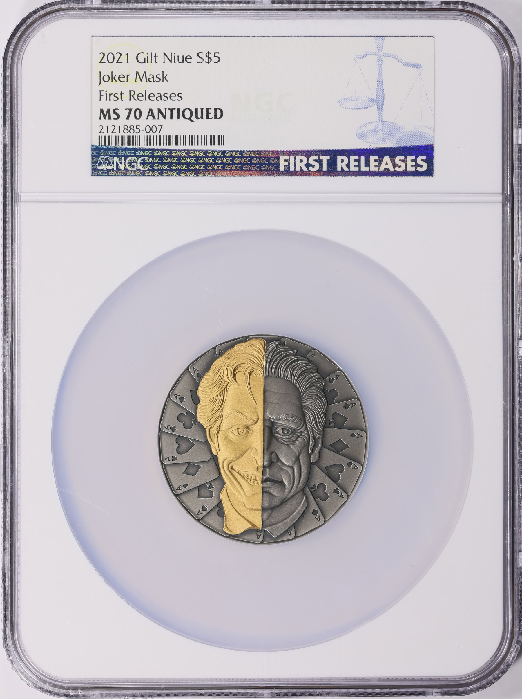 Niue 2021 Gilt Silver $5 Joker Mask Antiqued With Case of Issue First ...