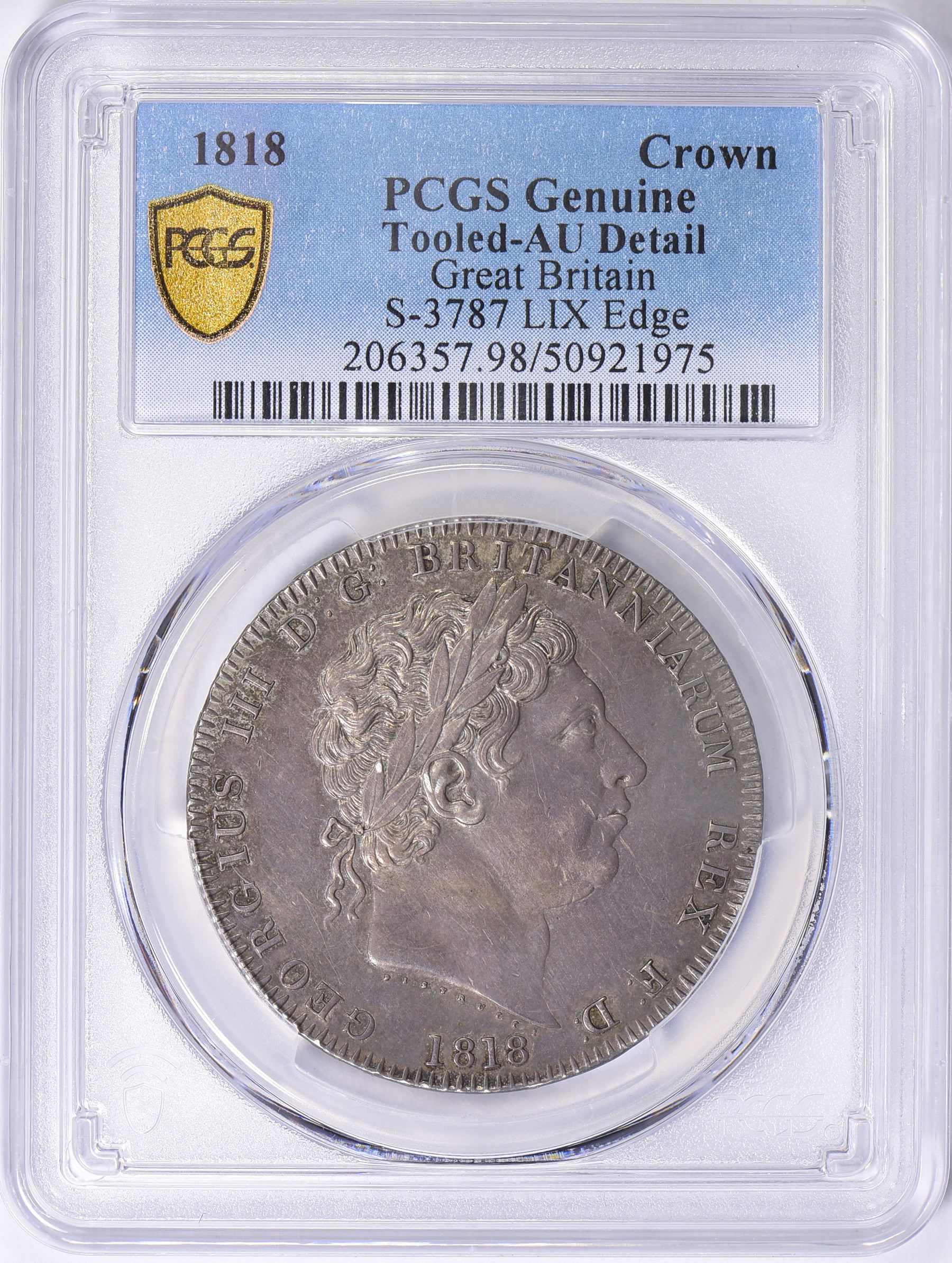 Great Britain 1818 Silver Crown LIX Edge KM-675 PCGS Genuine AU Details ...