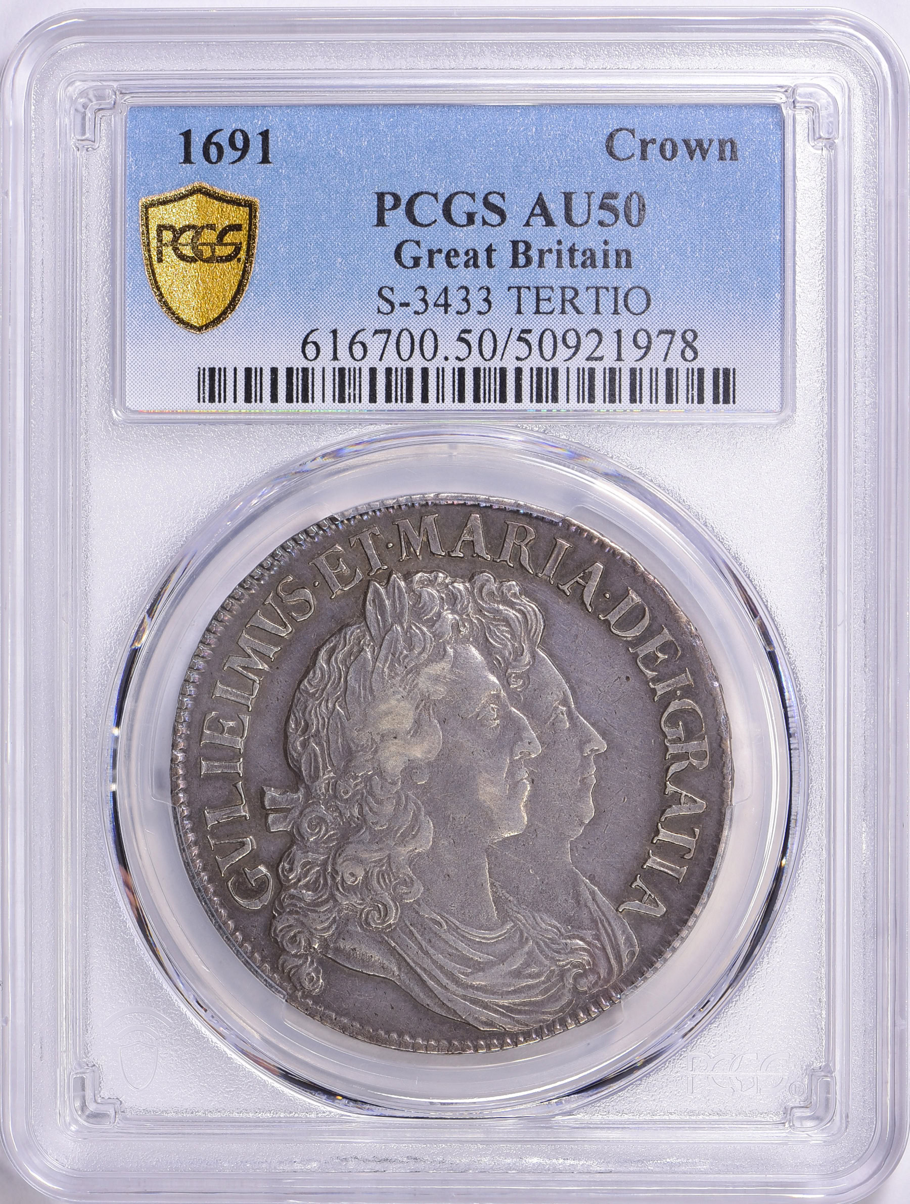 Great Britain 1691 Silver Crown TERTIO Edge KM-478 PCGS AU-50 (Item ...