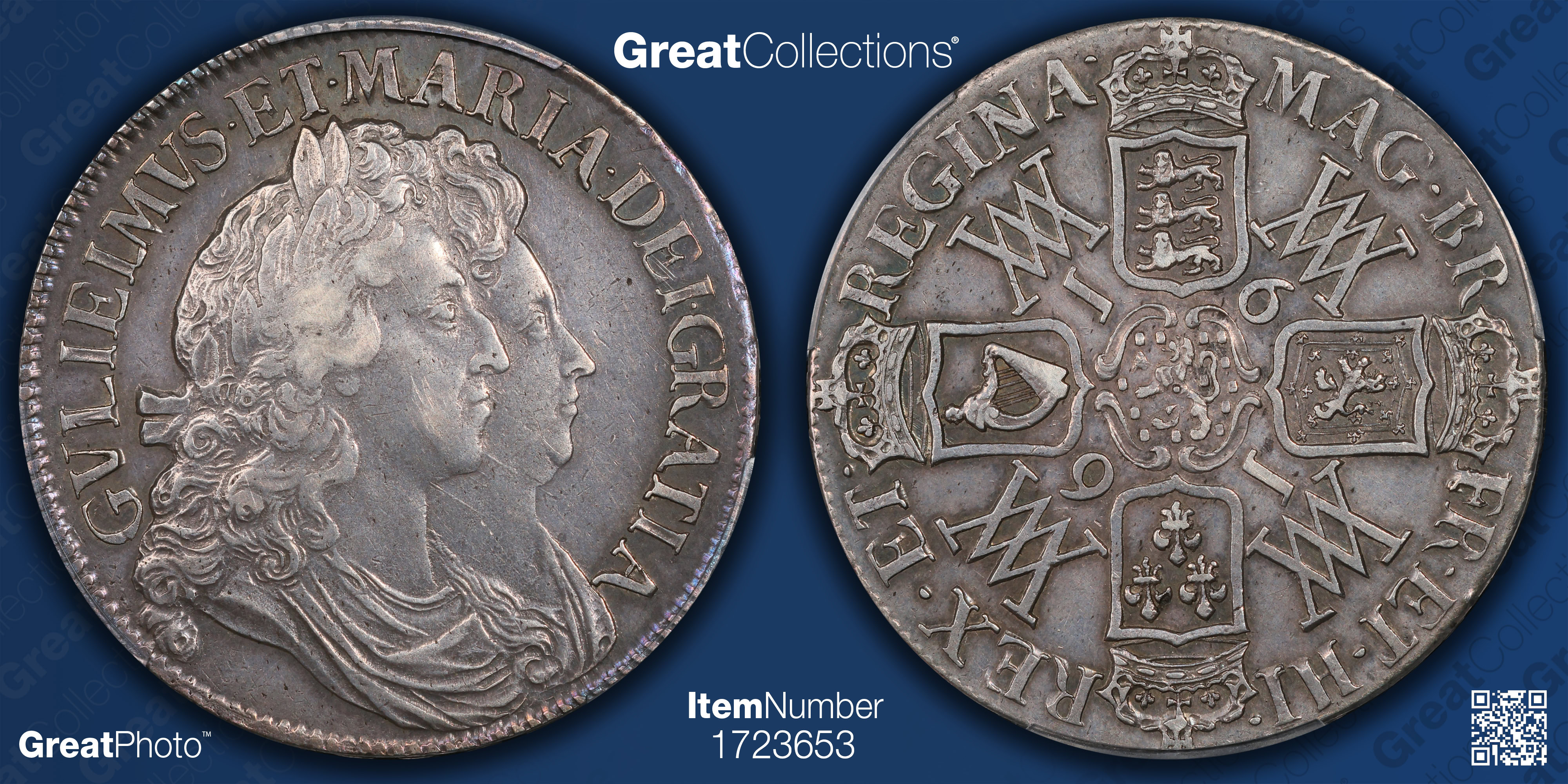 Great Britain 1691 Silver Crown TERTIO Edge KM-478 PCGS AU-50 (Item ...