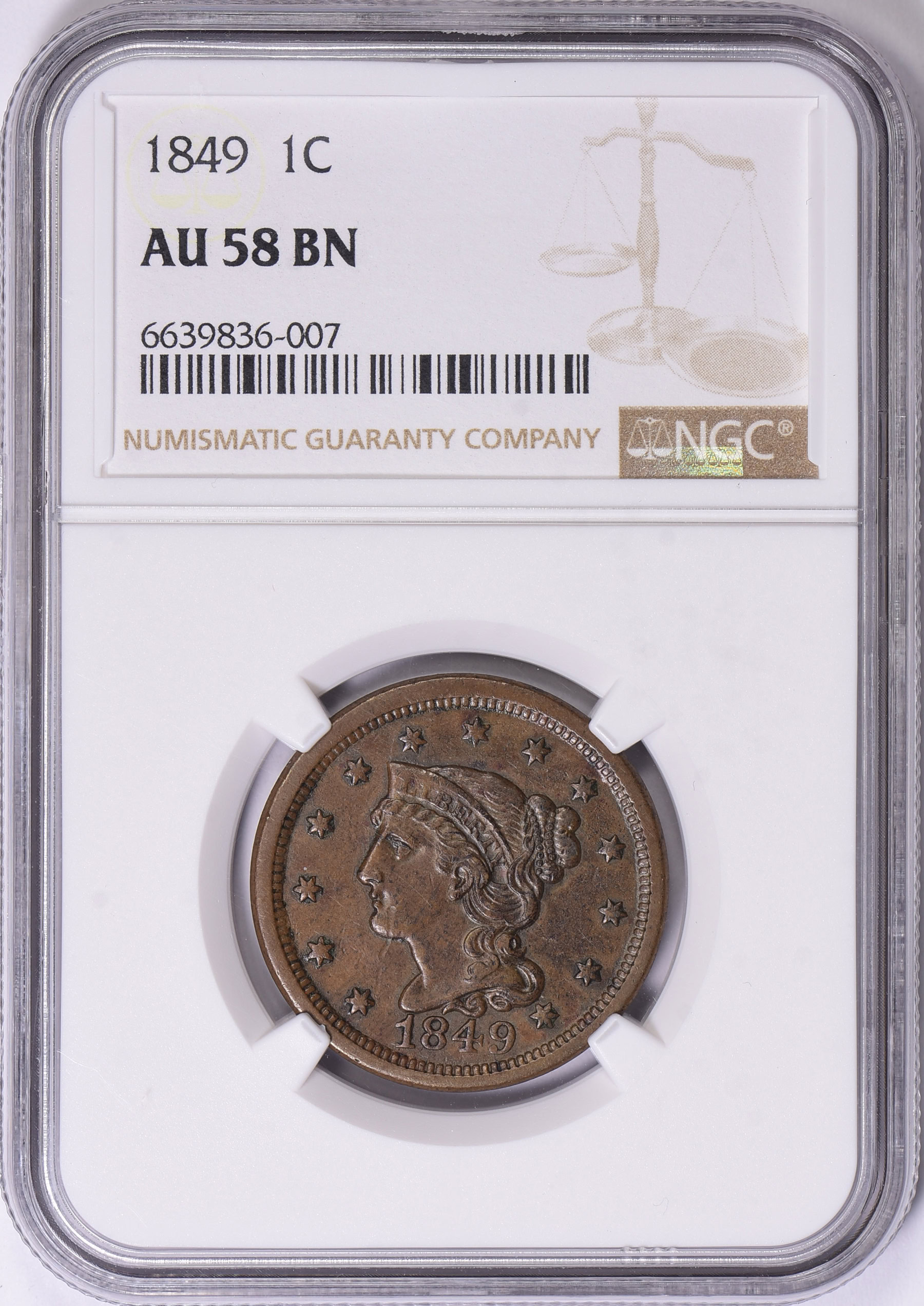 1849 Braided Hair Cent NGC AU-58 BN (Item 1723660) | GreatCollections ...