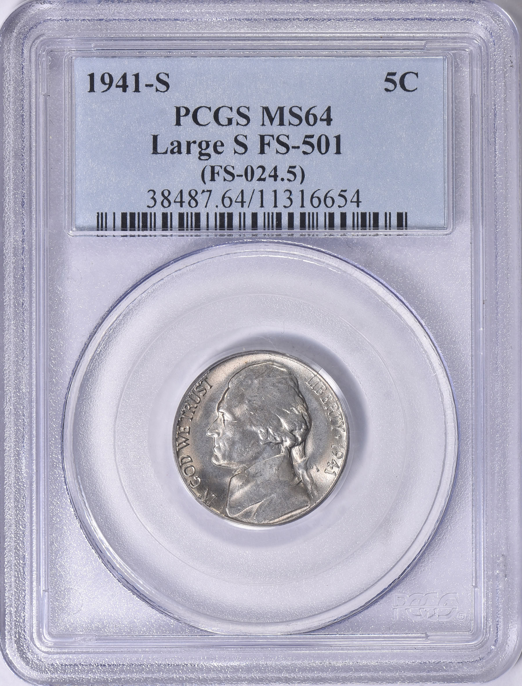 1941-S Jefferson Nickel Large S FS-501 (FS-024.5) PCGS MS-64 (Item ...